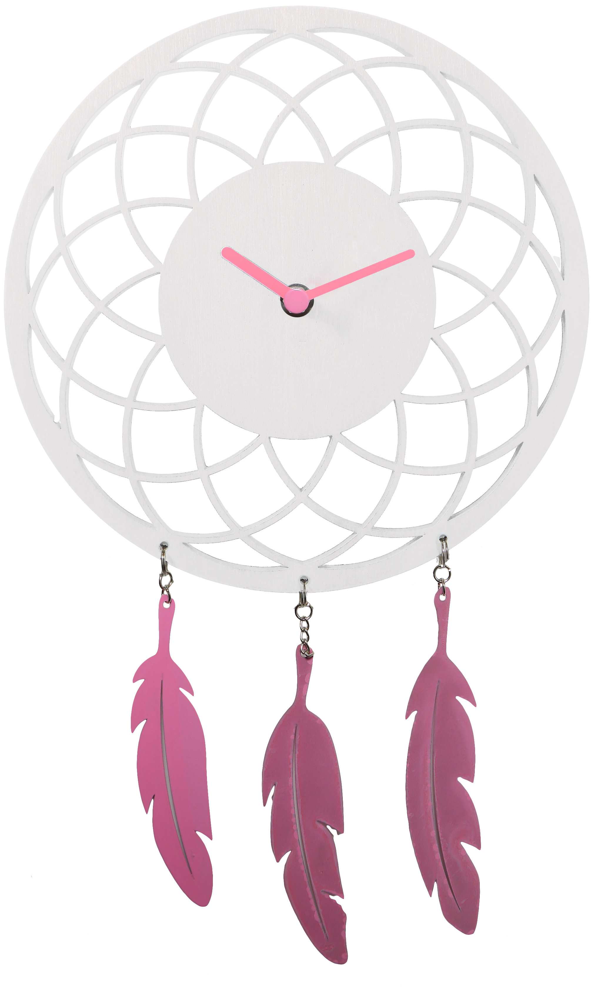 Indigo Safari Dreamcatcher White Round Wall Clock with Pink Feathers ...
