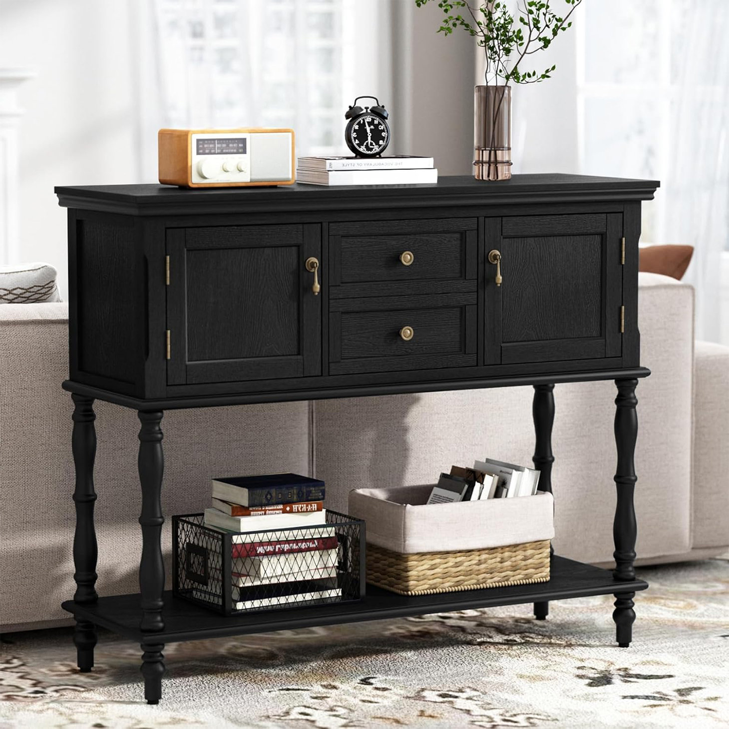 Leader Books Retro Entryway Shoe rack with 2 Door Cabinets,Open Storage ...