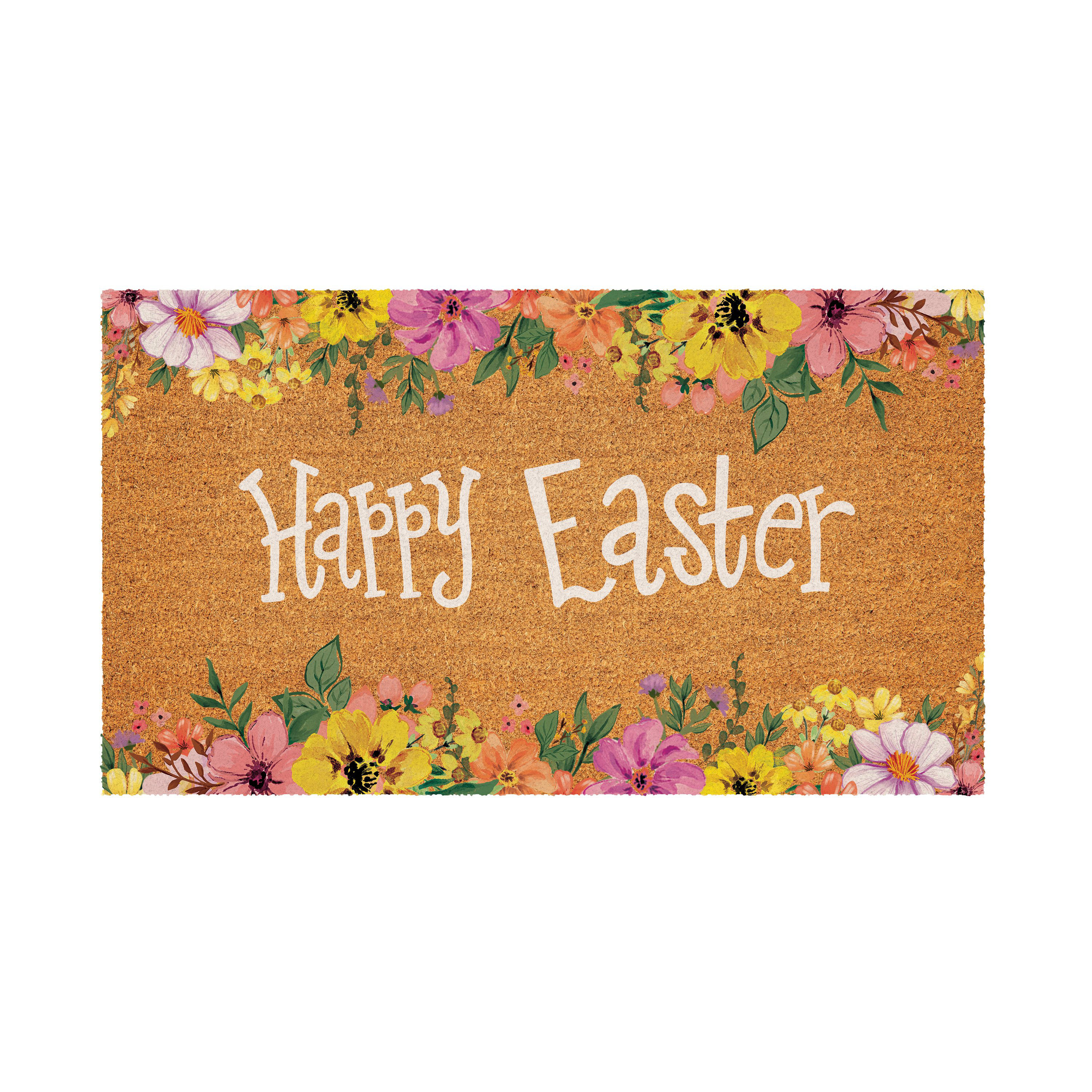 The Holiday Aisle® Bunny Blooms Floral Bunny, Coir Mat 28"x16" | Wayfair