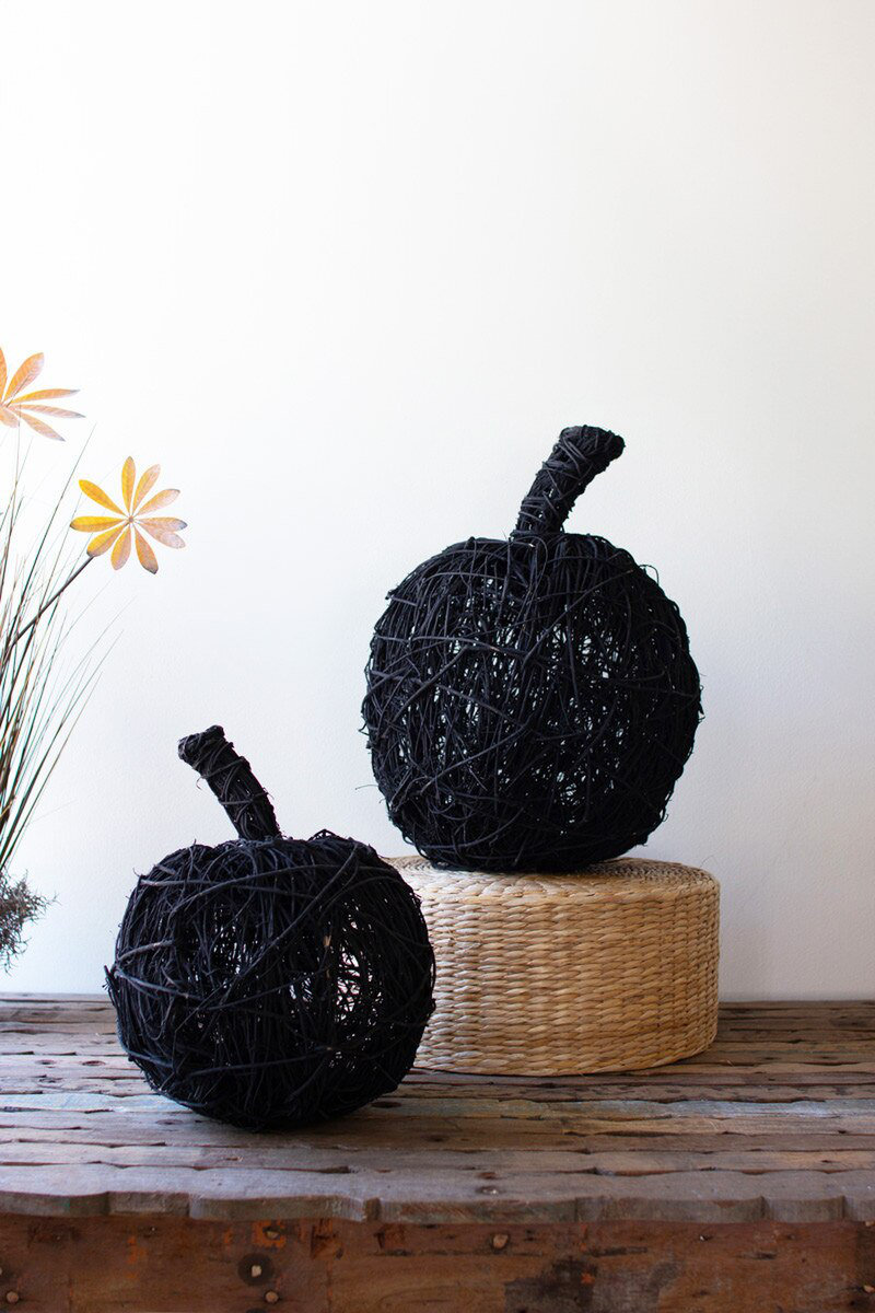 Birch Lane™ SET OF TWO PAINTED TWIG PUMPKINS - BLACK | Birch Lane
