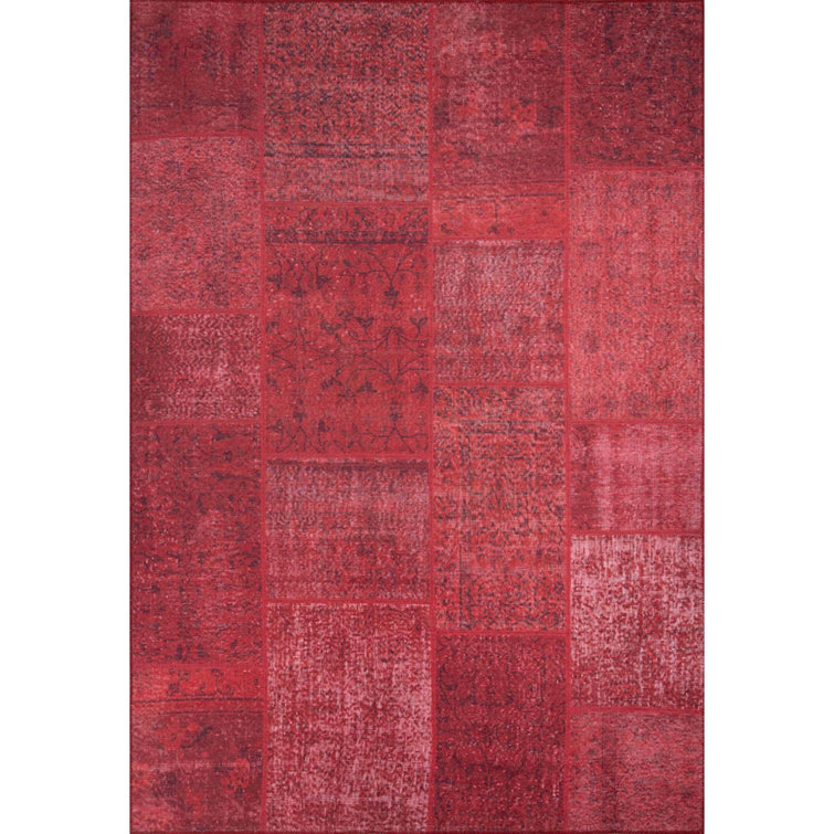 Latitude Vive Duma Patchwork Machine Woven Red Area Rug | Wayfair.co.uk