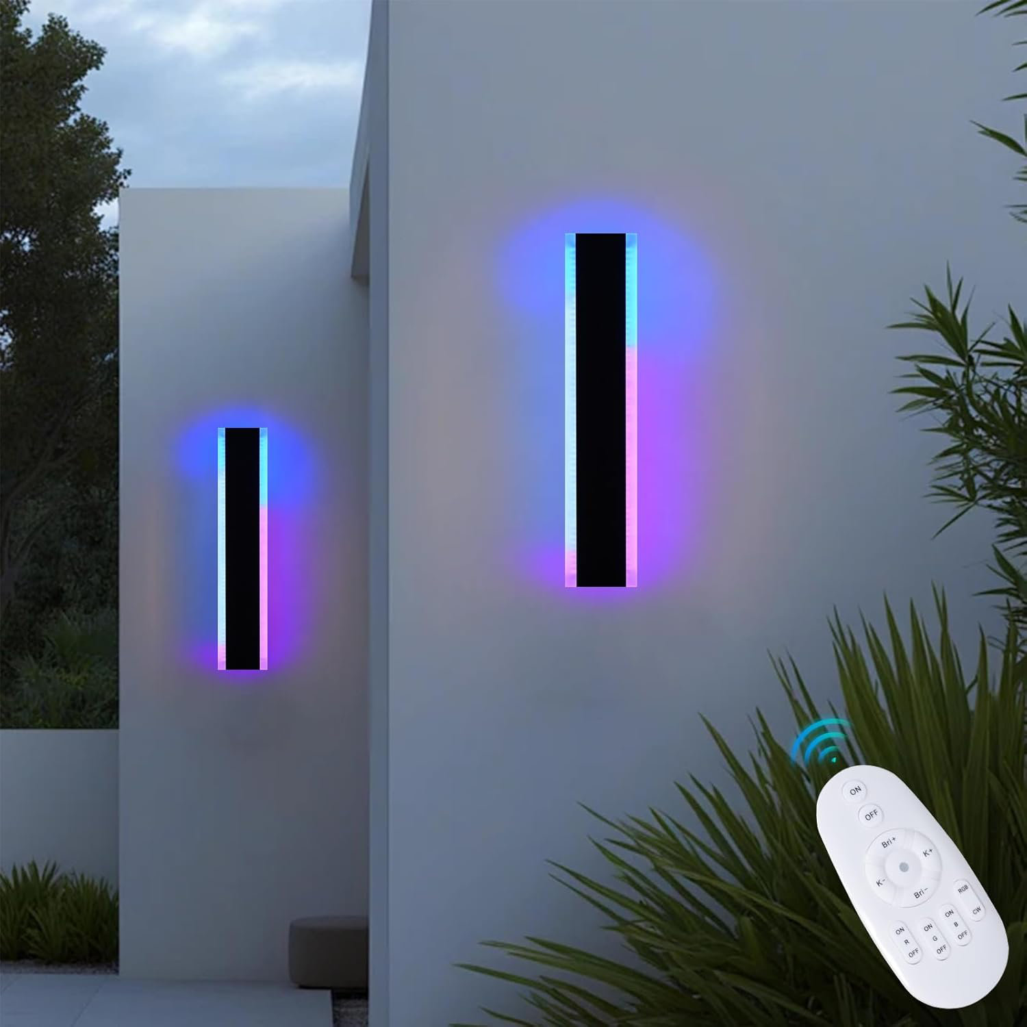 Orren Ellis Queeuq 2 Pack RGBW Smart LED Outdoor Wall Lights, 24 Inch ...