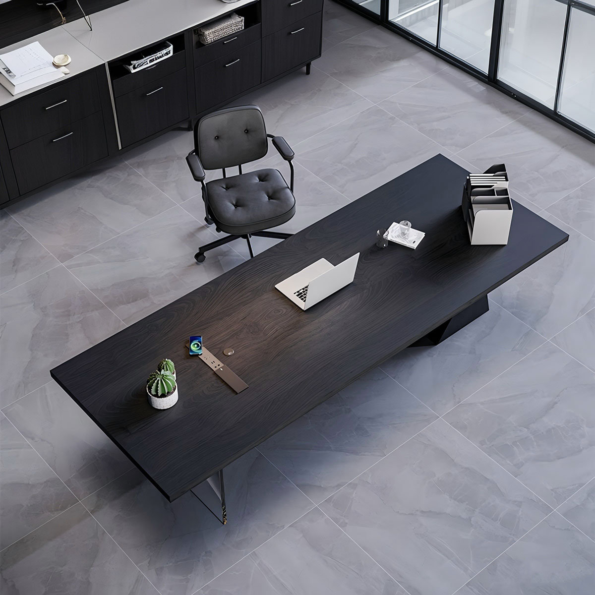 Isla Hopping Minimalist Rectangular Black Solid Wood Writing Desk ...