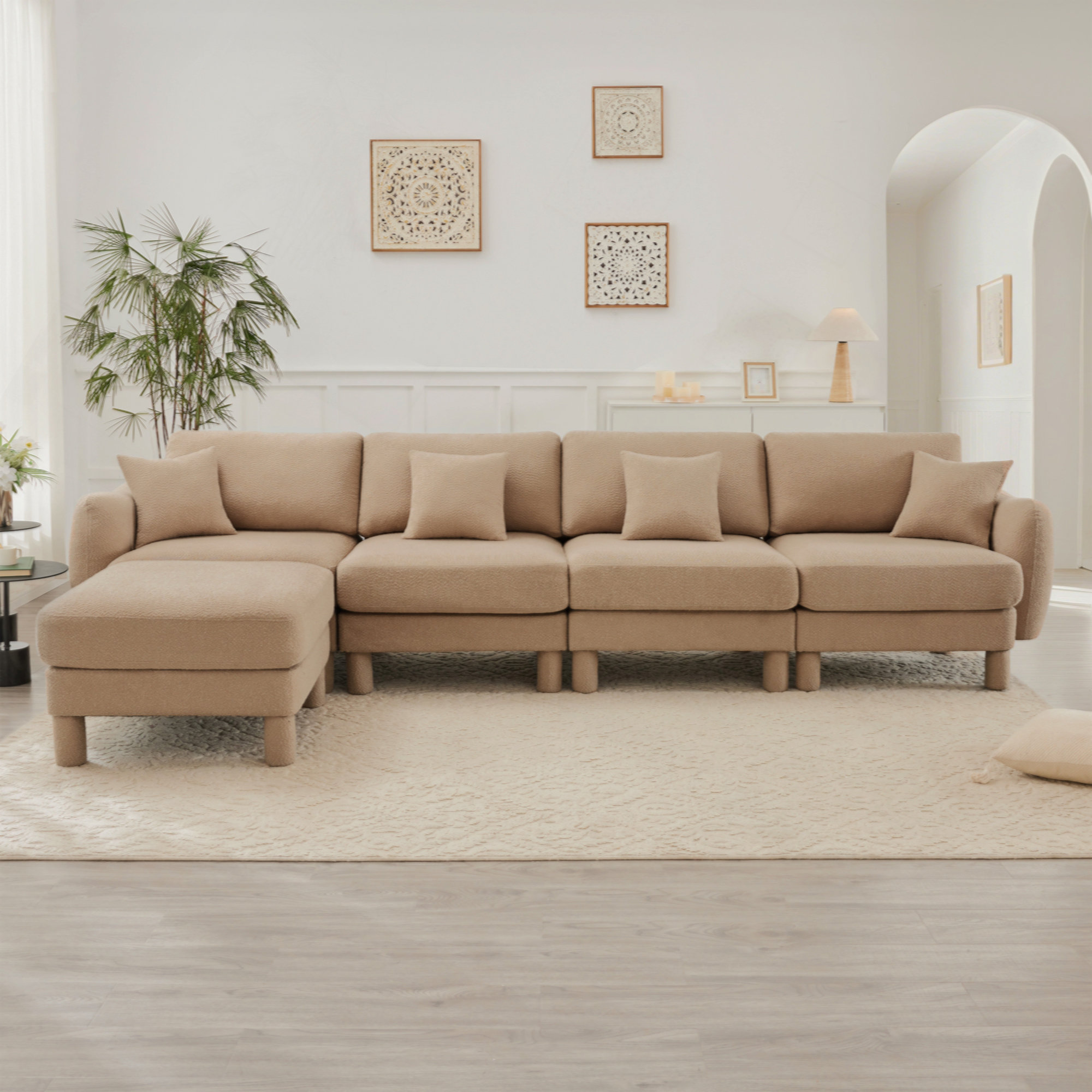 Latitude Run® Boucle Fabric Convertible L Shape Sectional 4-Seater Sofa ...