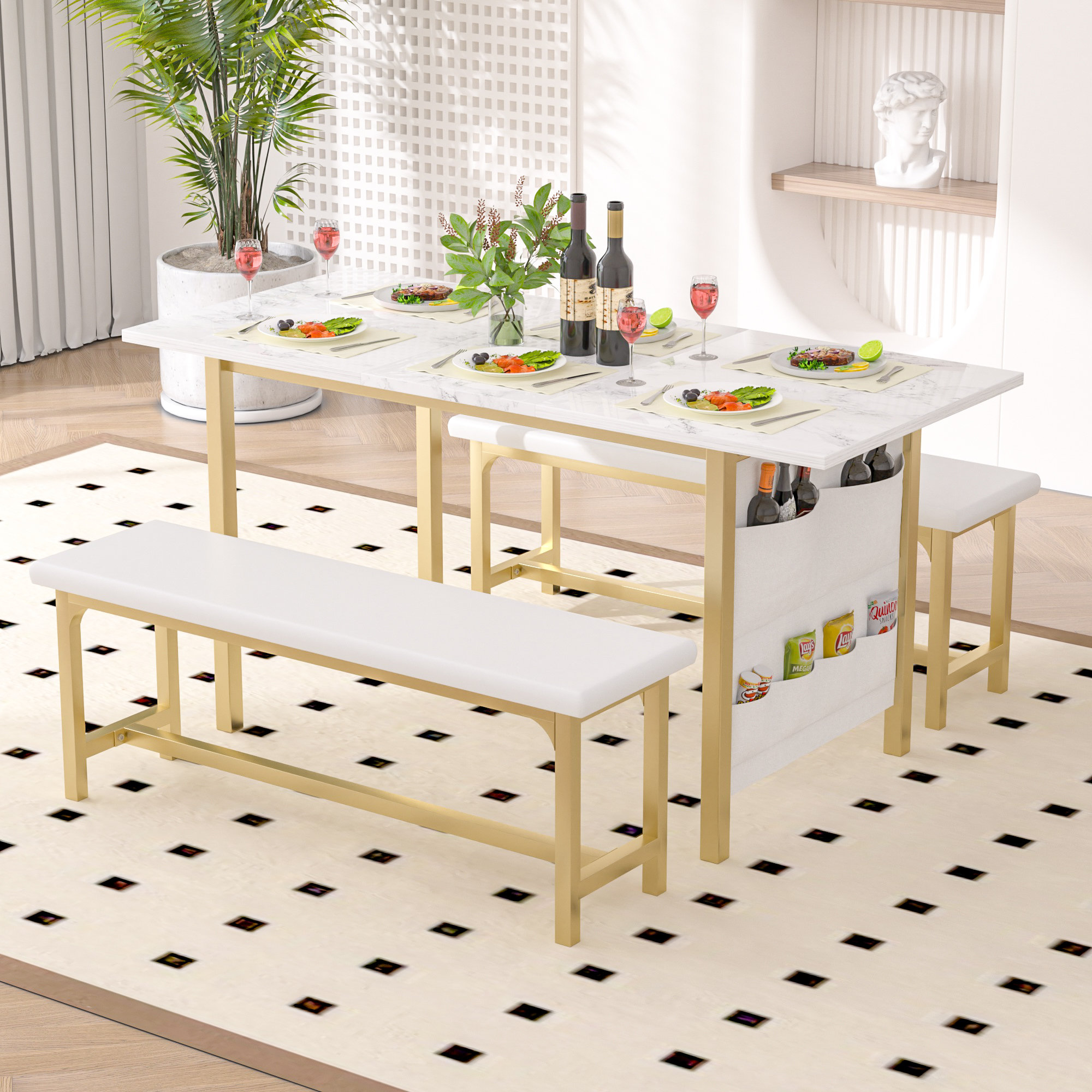 Mercer41 Najac 63" Dining Table Set Extendable Kitchen Room Table with ...