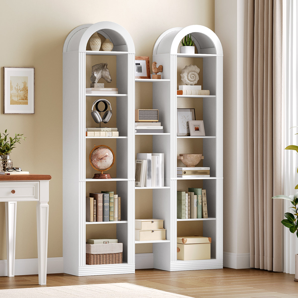 Wrought Studio Arched Bookcase, 6-tier Arched Bookshelf, Tall Open ...