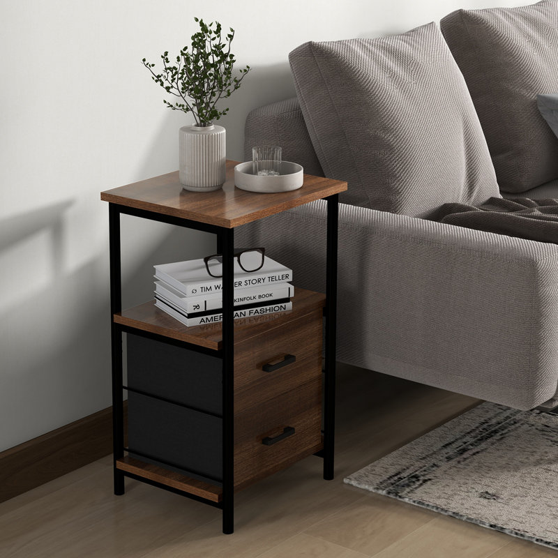 Ebern Designs Kolt 2 - Drawer Steel Nightstand in Walnut/Black | Wayfair