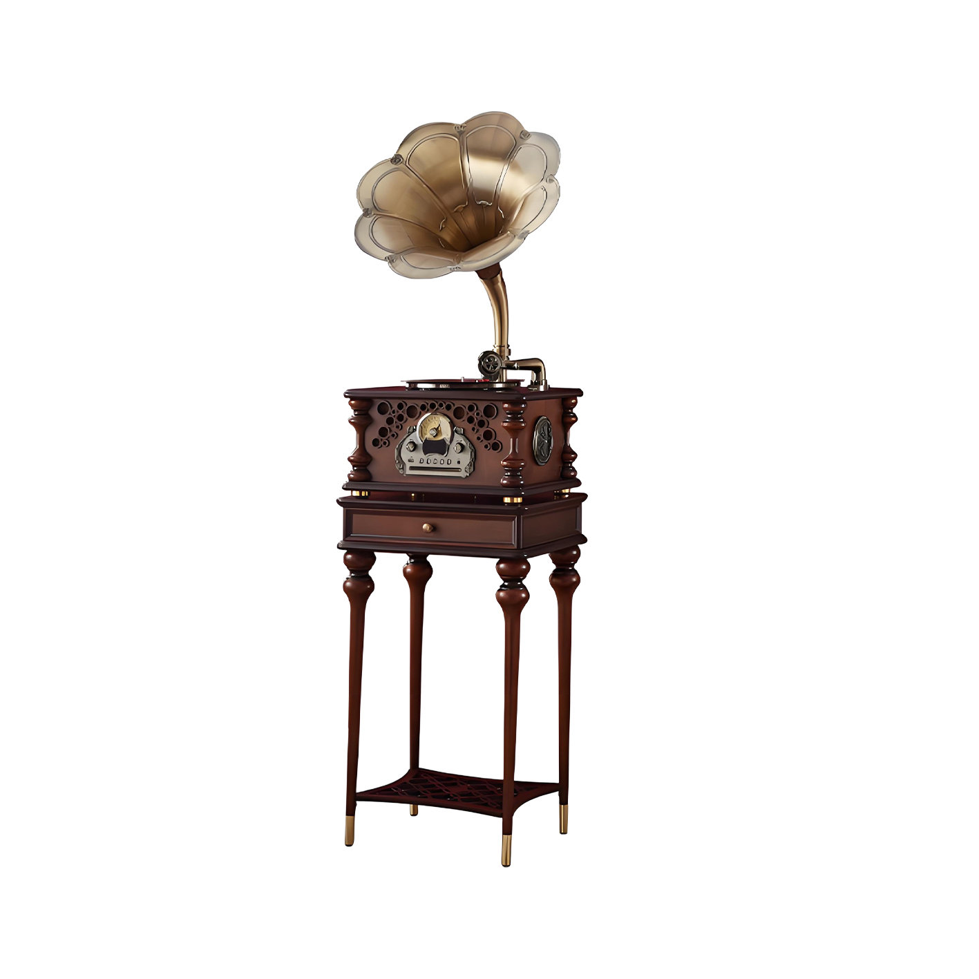 ARTISTIC CONCEPTION 17.32" Oak-Frame Retro Bluetooth Turntable with ...