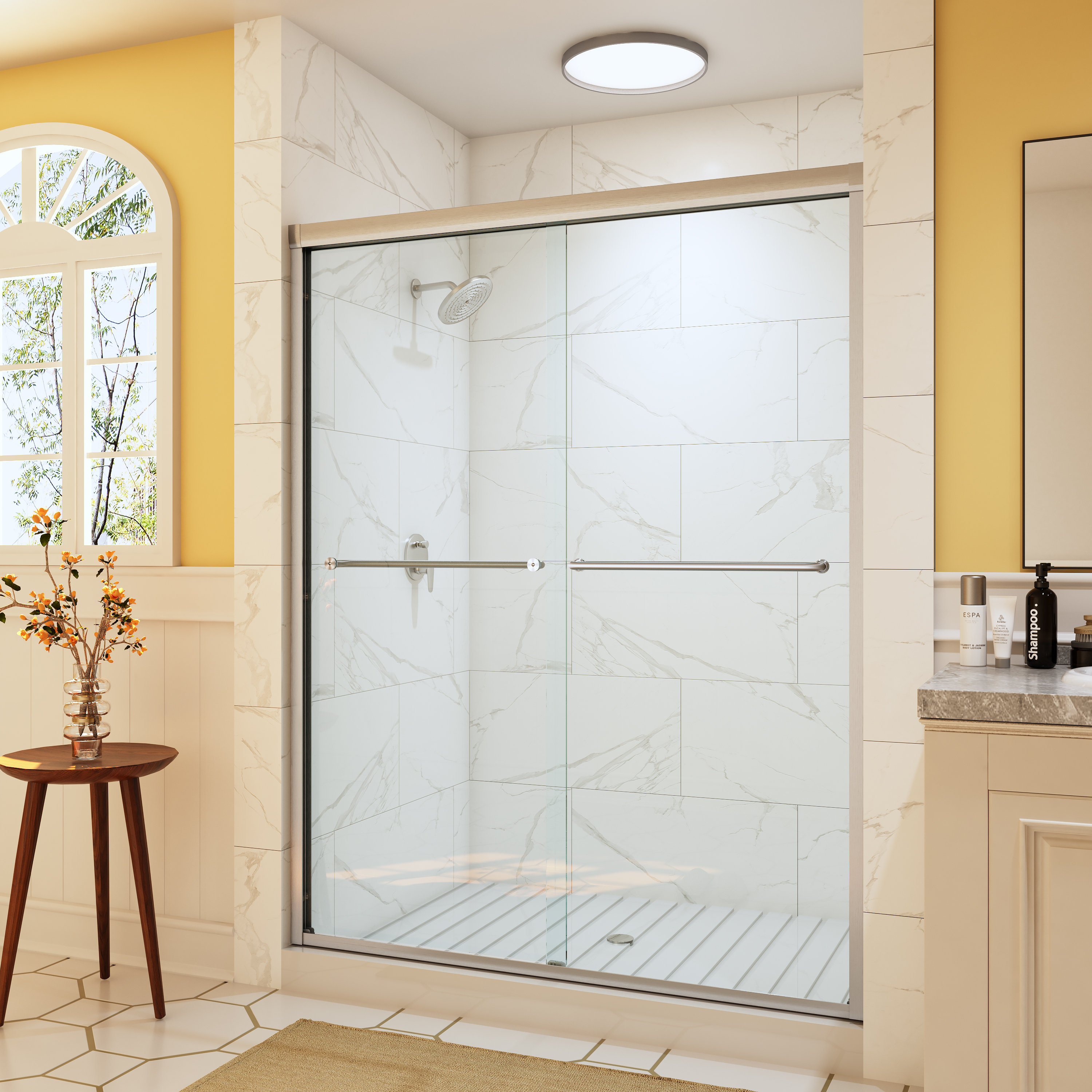 HOROW Pistis 56" - 60" W x 76" H Double Sliding Semi-Frameless Shower ...