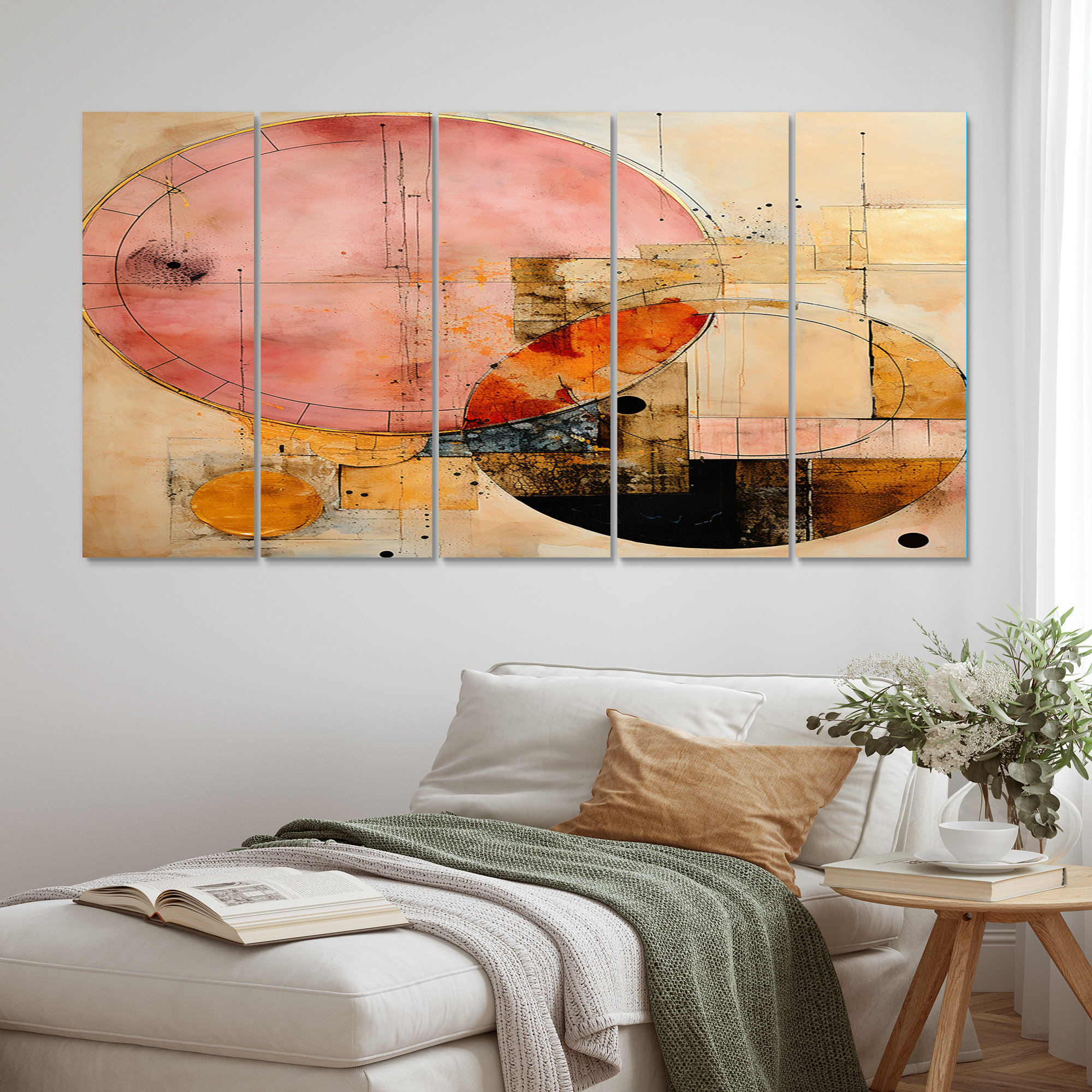 Wrought Studio " Golden Hue Horizons Vintage Pink Gold Watercolor I " 5 ...