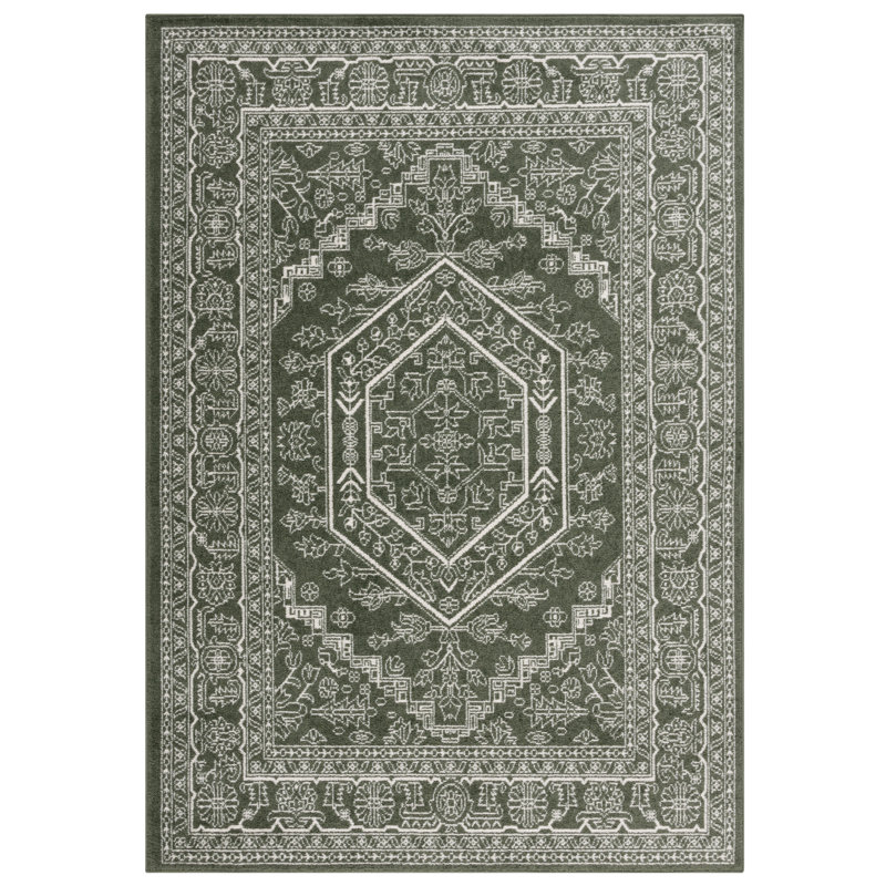 Ophelia & Co. Adirondack 108 Area Rug In Dark Green / Ivory | Wayfair.co.uk