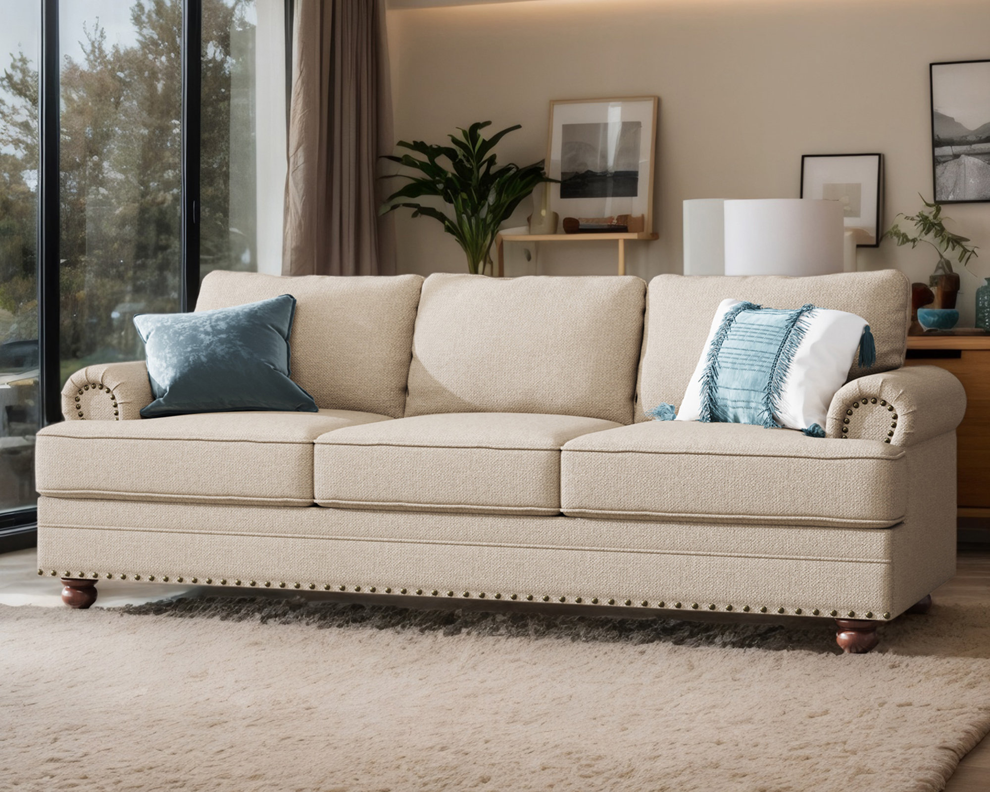 Charlton Home® 89 Inch Sofa Couch, Modern Upholstered Sofa With Rolled ...