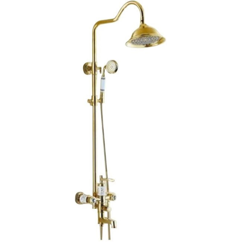 Juno Showers Juno White Design Gold Bath Shower Faucet with Shower Head ...