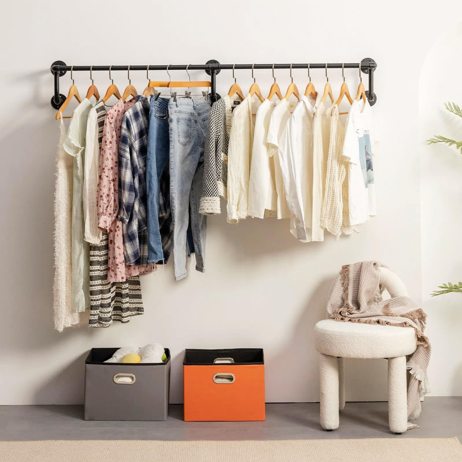 Rebrilliant Wall Clothes Rack, Industrial Pipe Clothing Rack, Wall ...