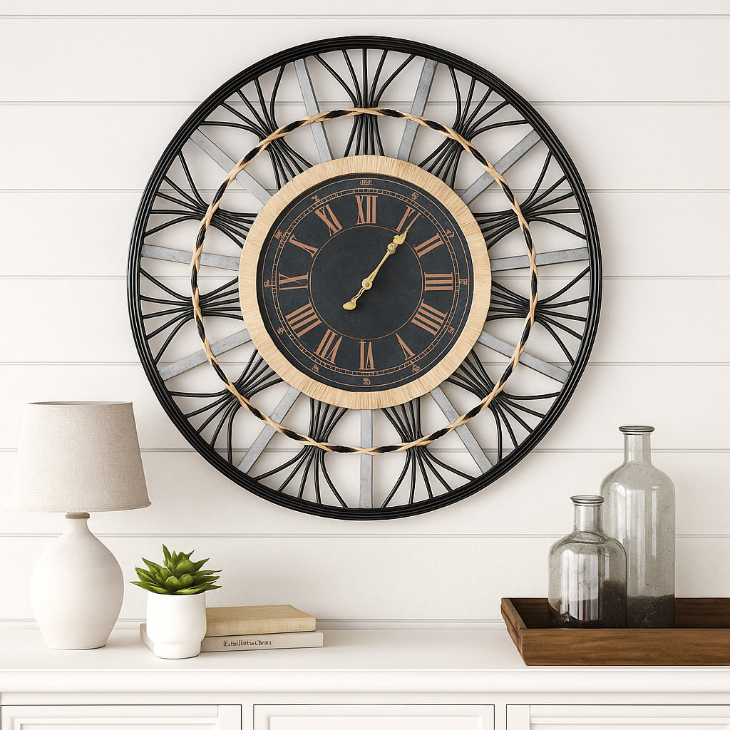 Red Barrel Studio® Large Black Woven Rattan Decorative Wall Clock With ...