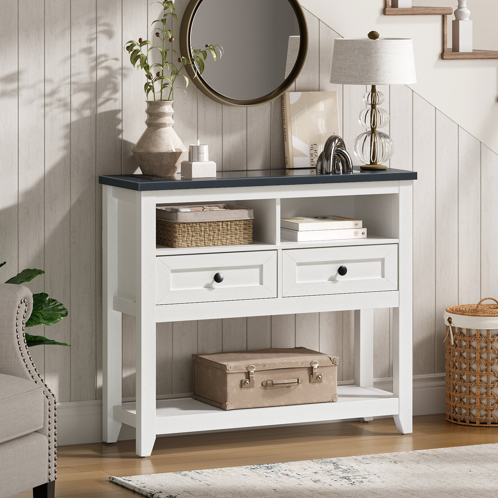 August Grove Table d'entrée de style campagnard 31,5 po avec 2 tiroirs ...