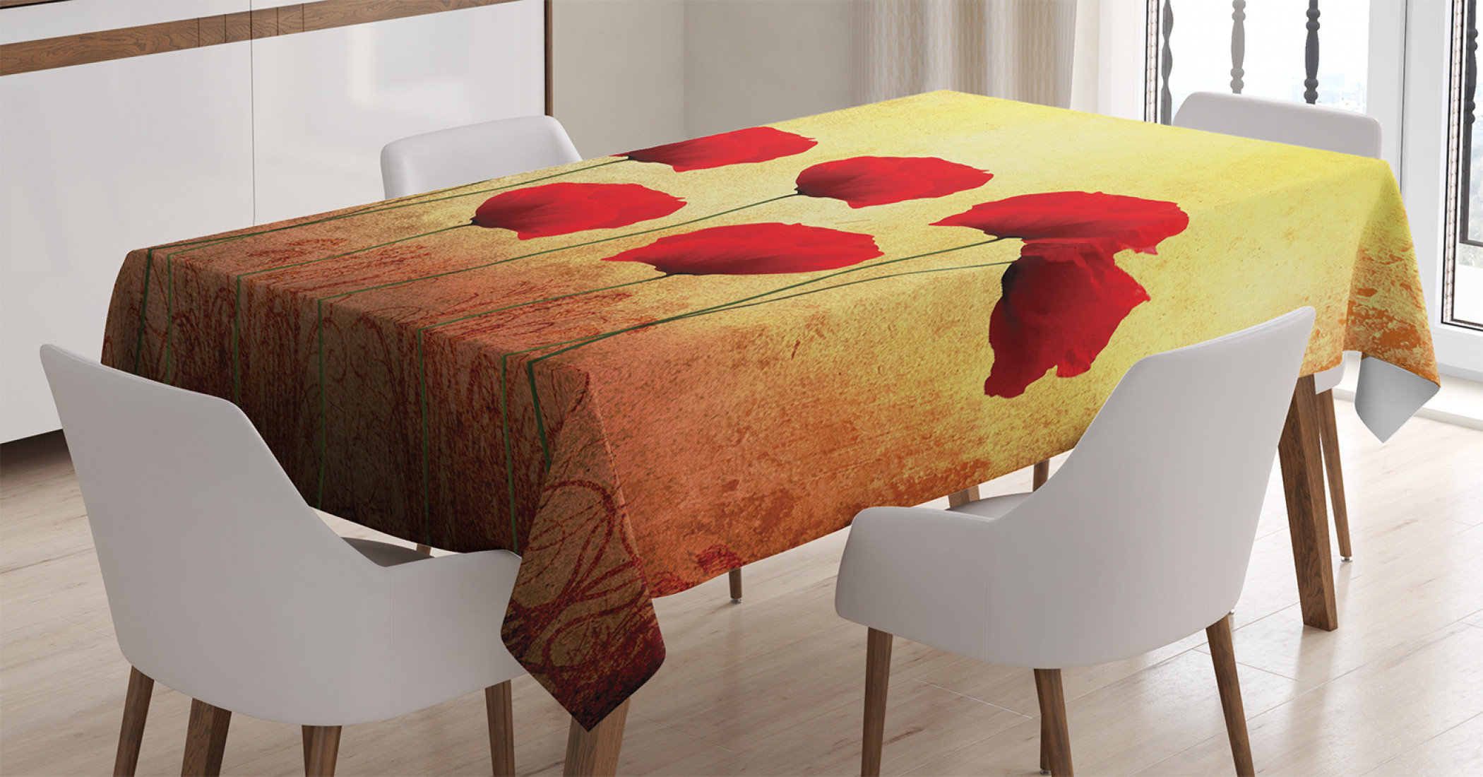East Urban Home Poppy Tablecloth, Poppies On Old Aged Retro Featured ...