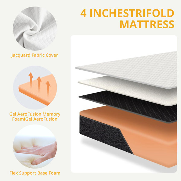 Alwyn Home Salaam 3" Tri-fold Memory Foam Folding Mattress Topper for ...