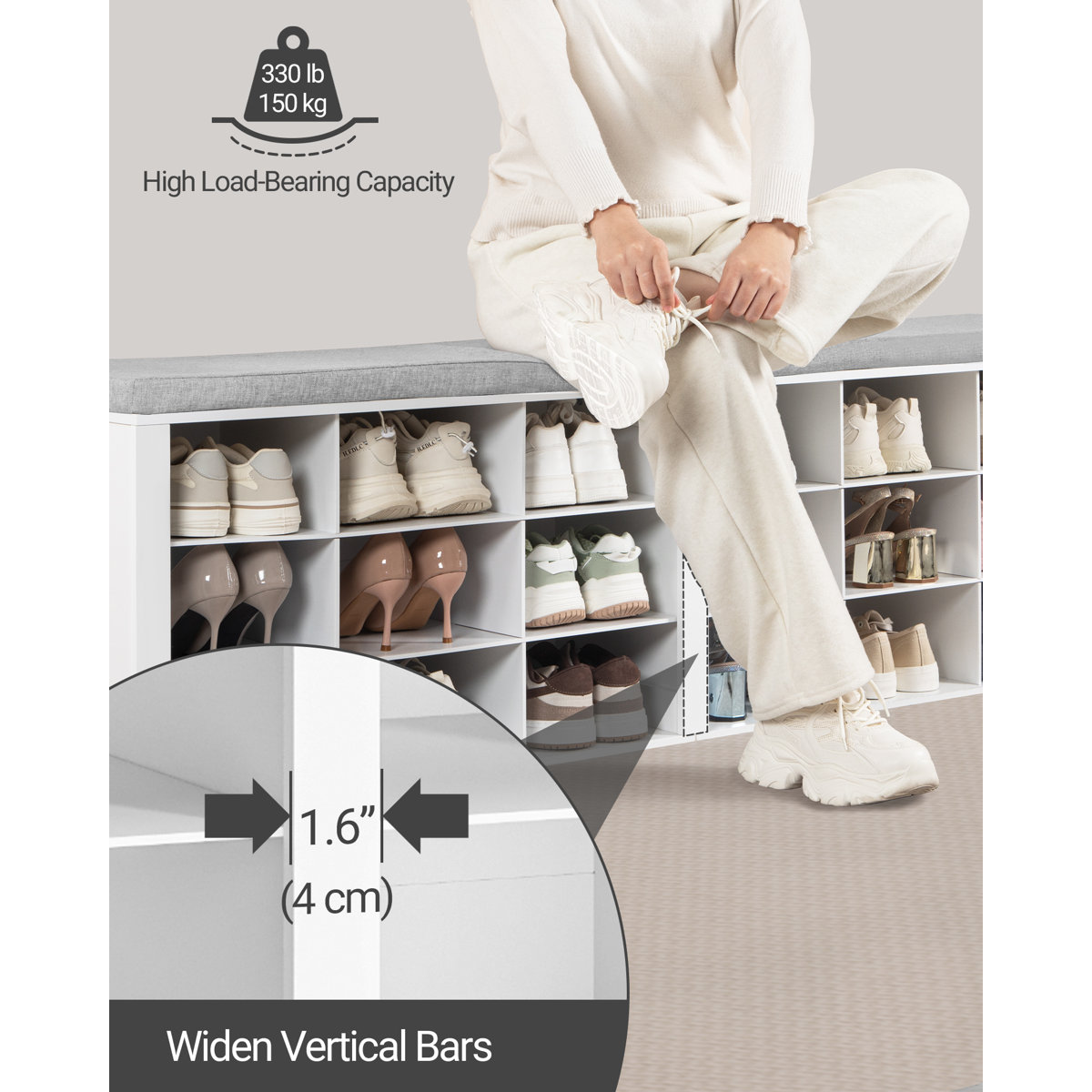 Latitude Run® Shoe Storage Bench with Cushion, Entryway Storage Bench ...