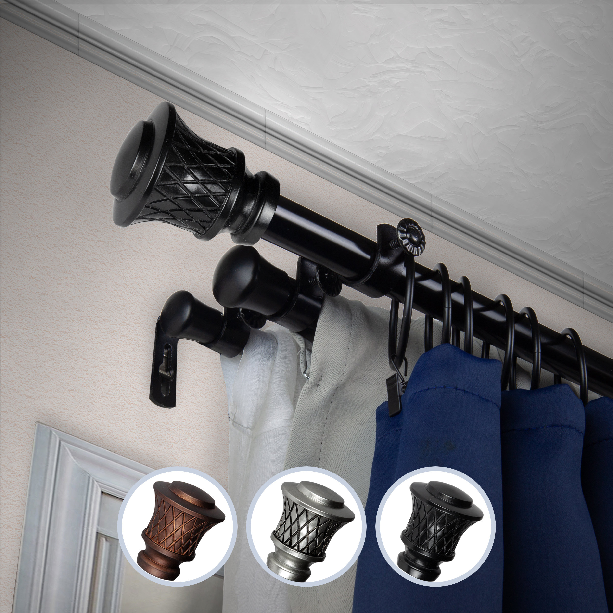 Wildon Home® Alfreida 13/16" Triple Curtain Rod 66-120 Inch - Cocoa ...