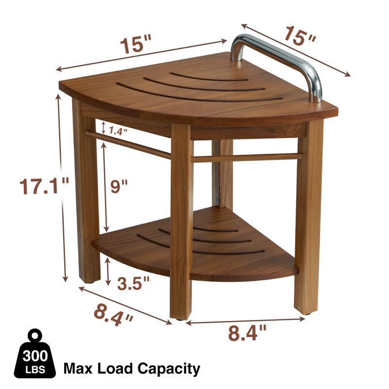 Rebrilliant Lonisha 15'' W Wood Shower Bench | Wayfair
