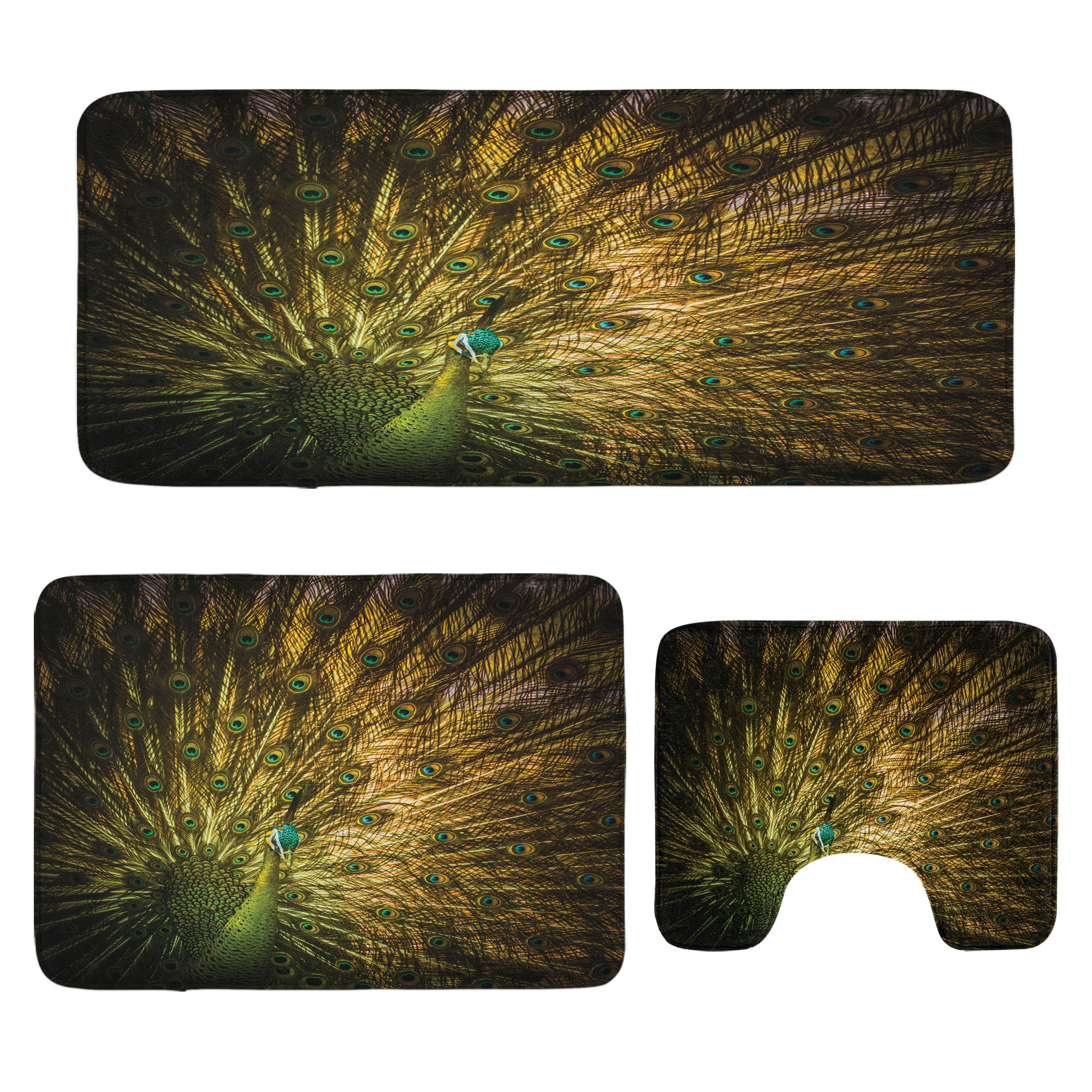 East Urban Home Peacock Bathroom Rug Set 3 Pieces U-Shape & Rectangle ...