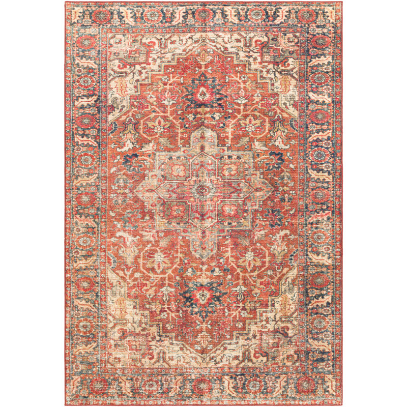 Joss & Main Emmie Machine Washable Oriental Red/Brick Red Area Rug ...
