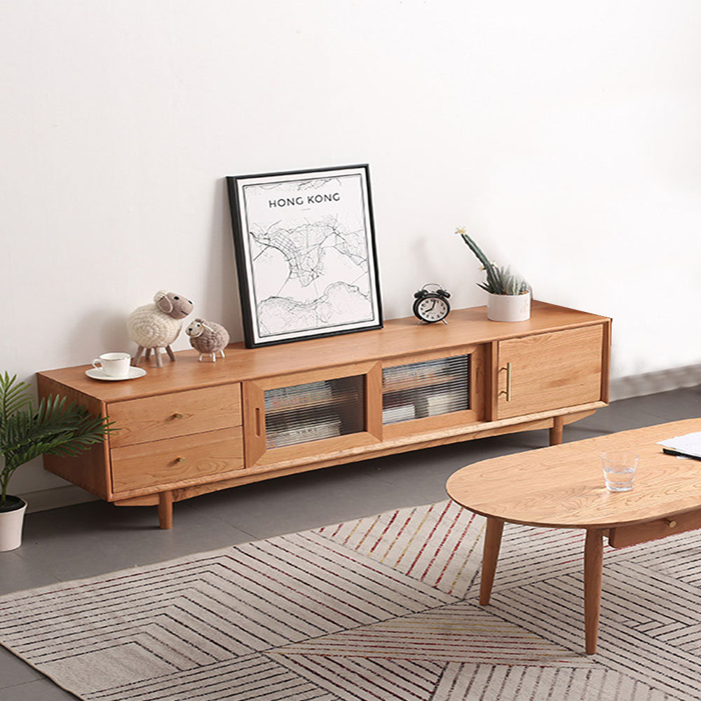 Dream cabinet Simple Glass Sliding Door Audio Visual Cabinet | Wayfair