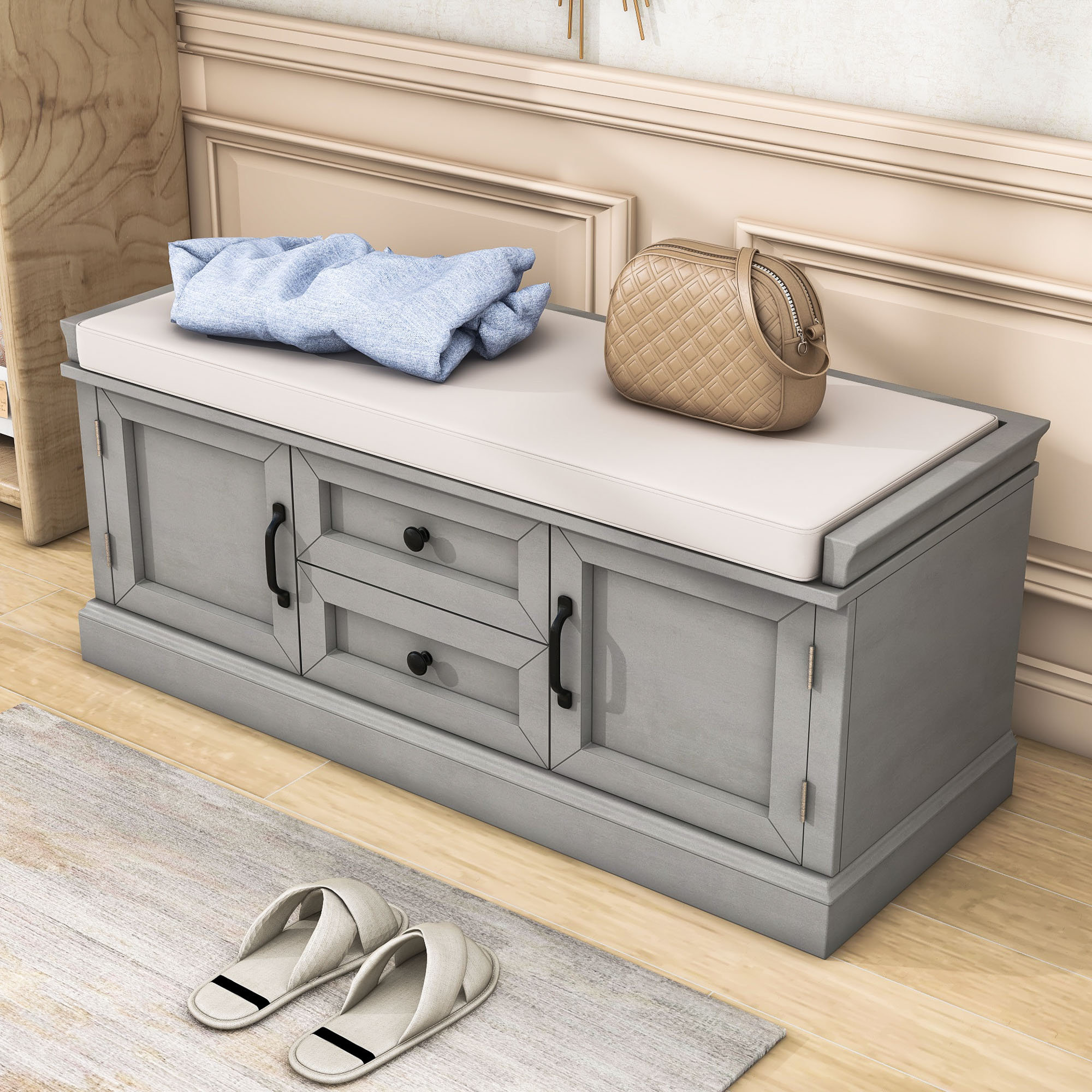 Lark Manor Catalda Retro Storage Bench with Removable Cushion and ...