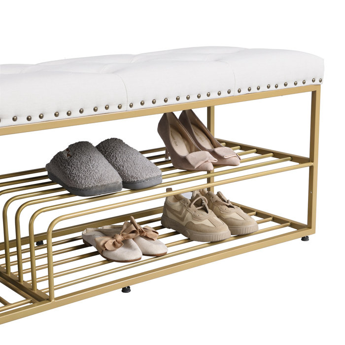 Rosdorf Park Iassac 12 Pairs Shoes Storage Bench Metal Shoes Rack ...