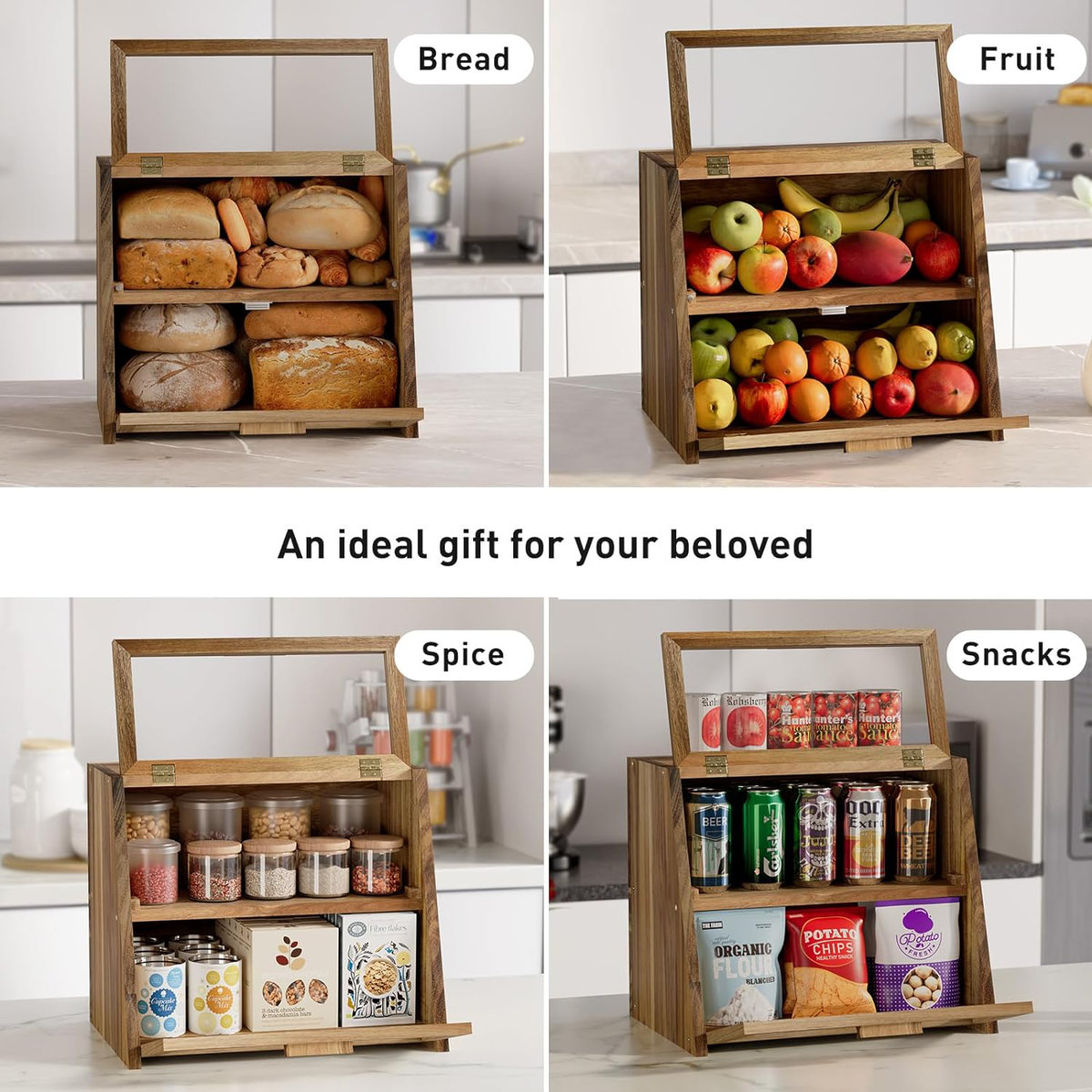 Loon Peak® Jamilette Acacia Wood Double Layer Bread Box | Wayfair