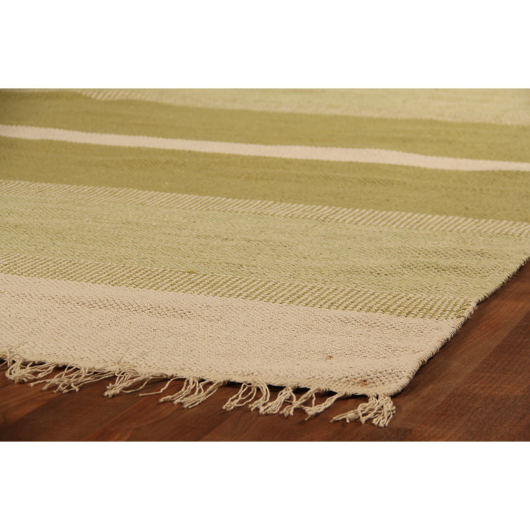Exquisite Rugs Druggets Striped Flatweave Cotton Area Rug in Green ...