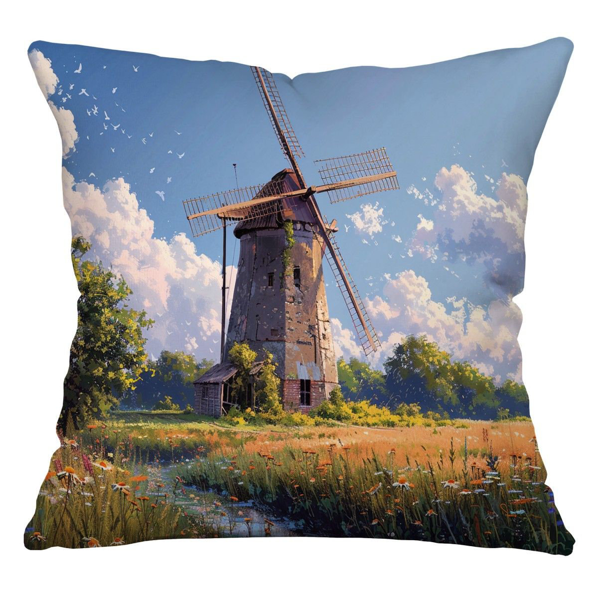 VisionDecor Windmill Throw Pillow, Landscape Cotton Twill Pillows | Wayfair