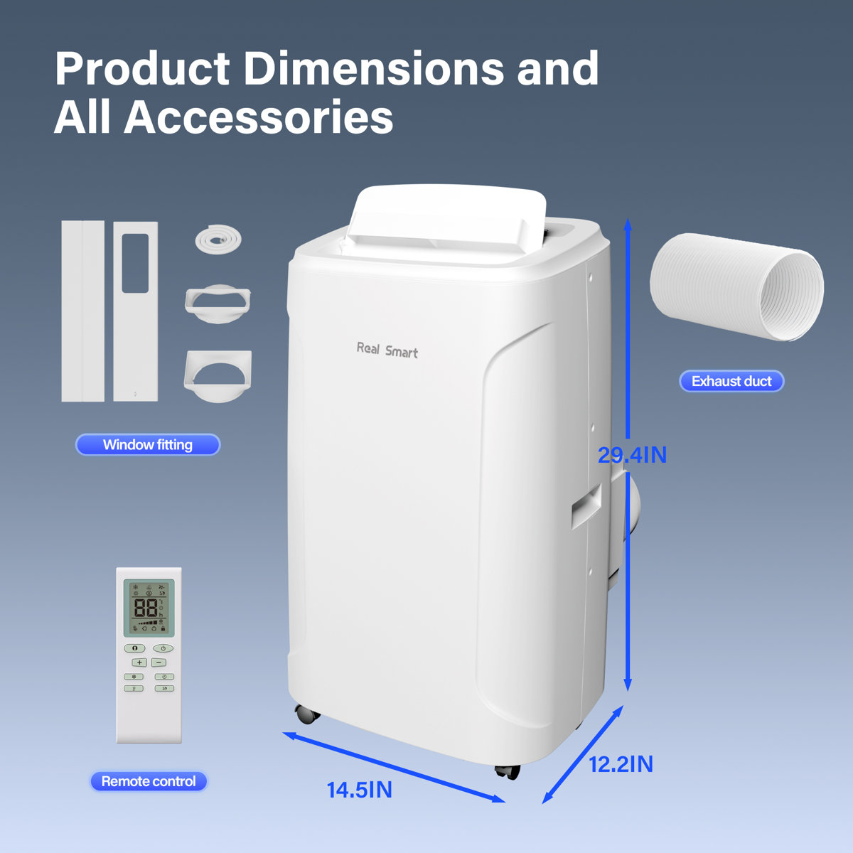 RealSmart 12000 BTU Quiet Portable Air Conditioners For Room Cools Up ...