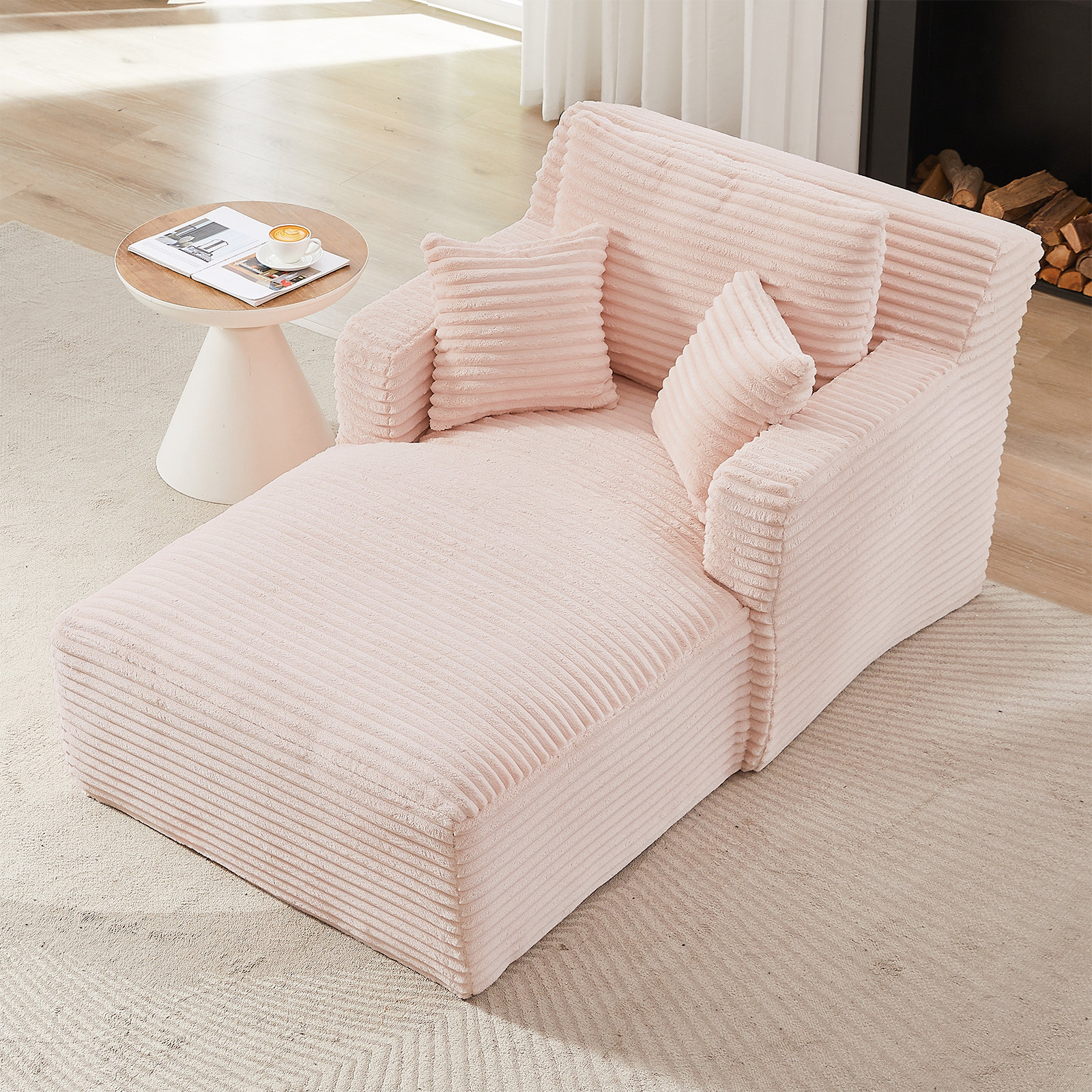 Mercer41 Oversized Chaise Lounge Chair Indoor, Upholstered Corduroy ...