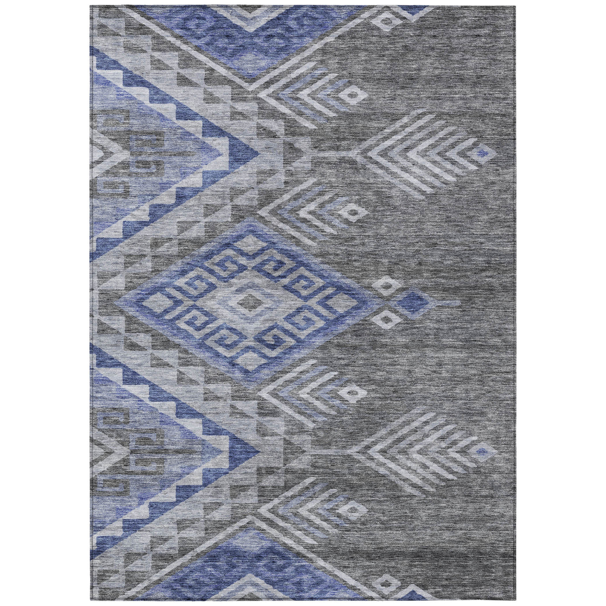 HomeRoots 8' X 10' Pewter And Blue Southwestern Washable Indoor Outdoor ...