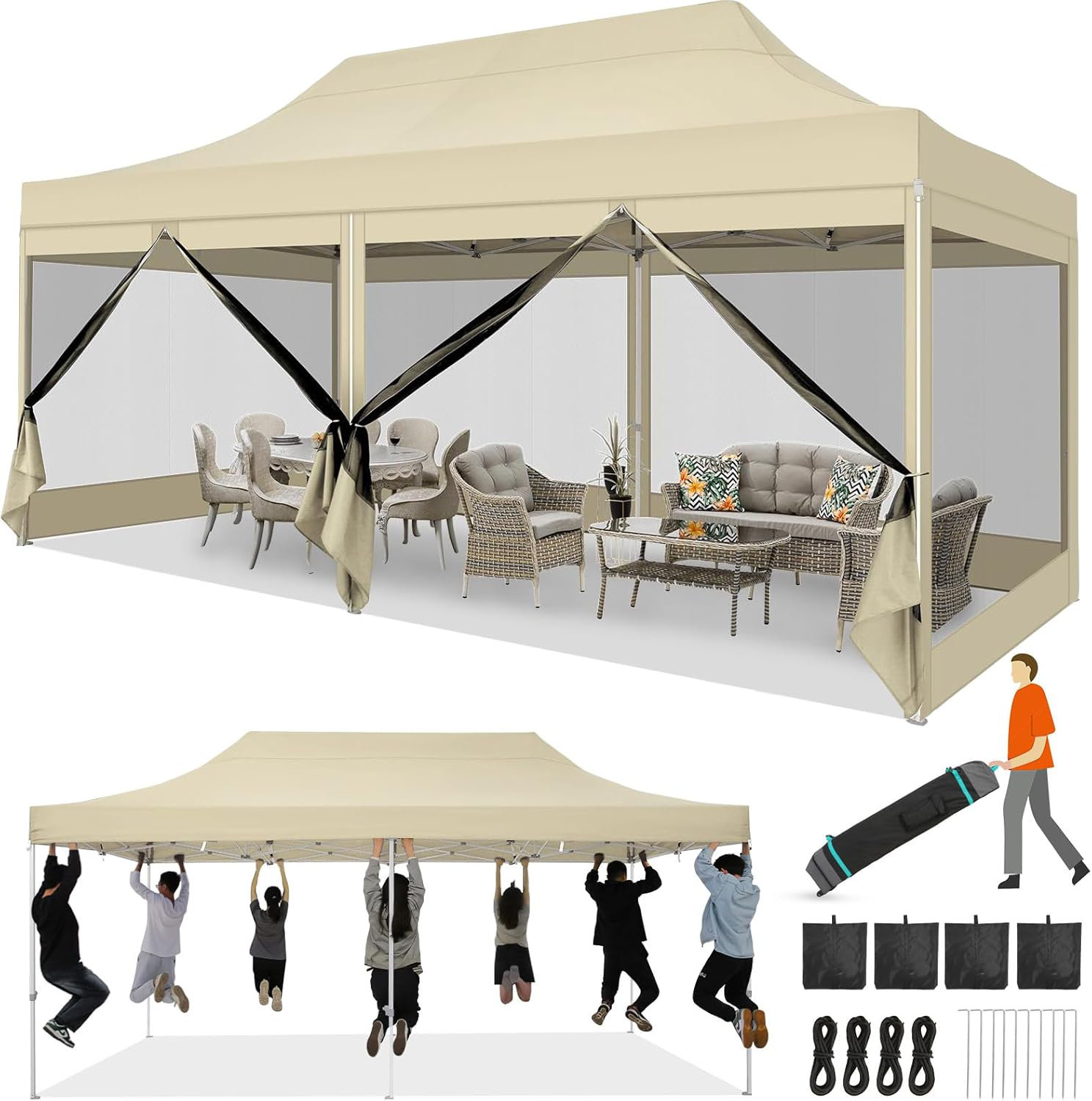 SANOPY 10x20 Heavy Duty Pop Up Canopy Tent with 6 Sidewalls, Commercial ...