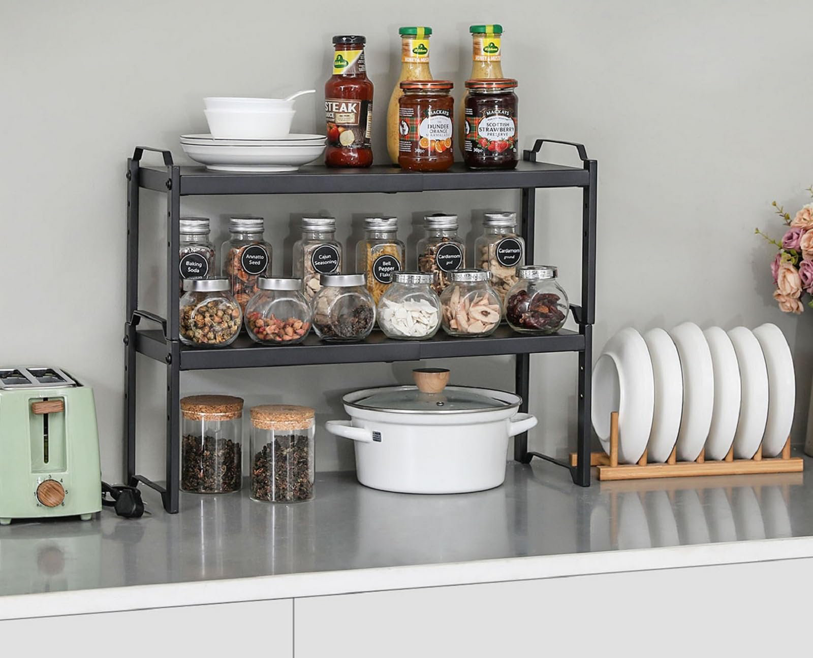 Rebrilliant 2 Pack Expandable Cabinet Countertop Shelves, Stackable ...