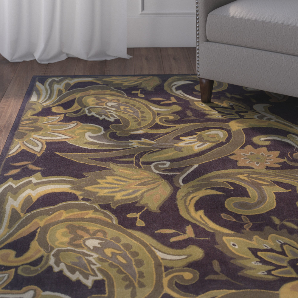 Charlton Home® Equelle Paisley Handmade Tufted Black/Green Area Rug ...