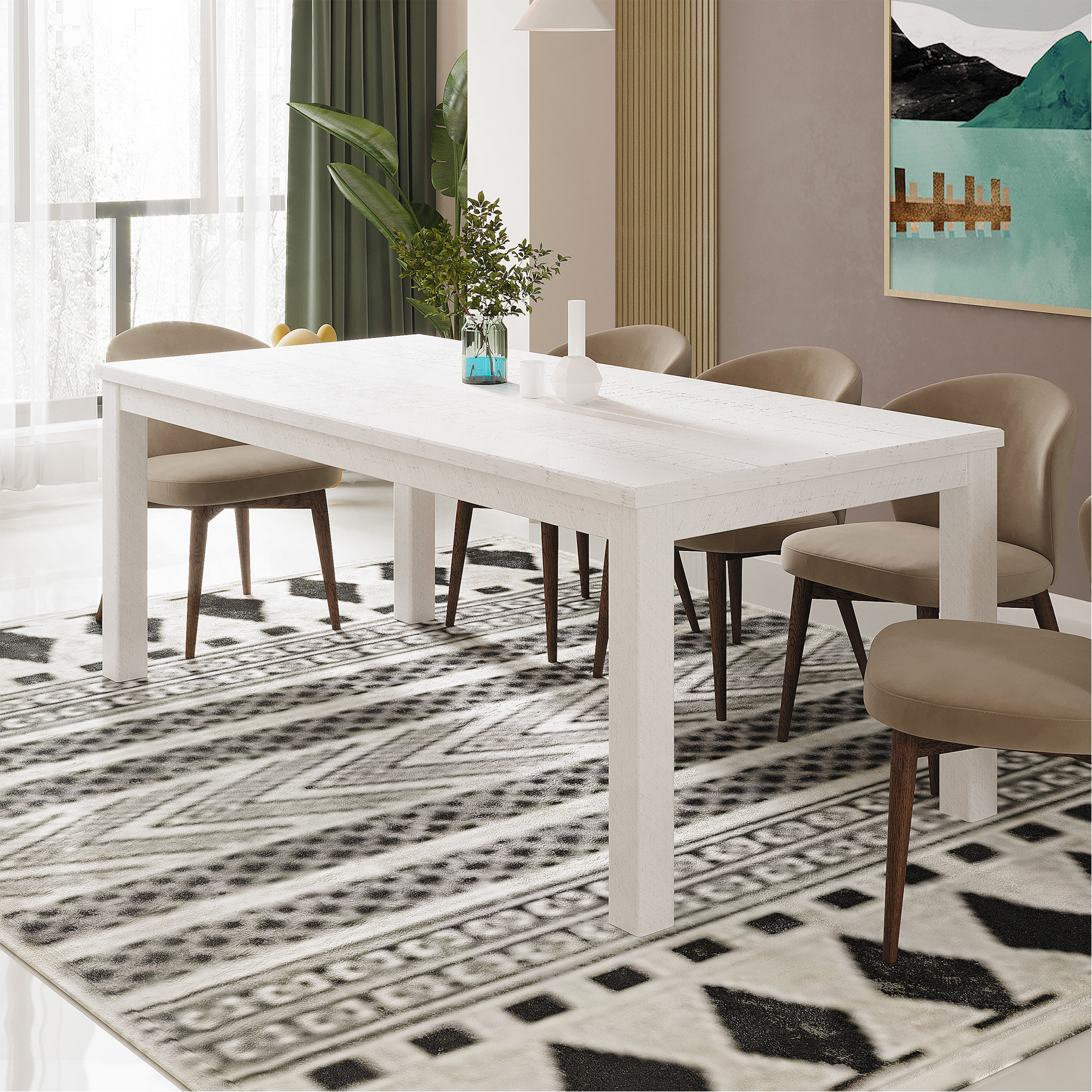 Wentygam 63 Inches Solid Wood Dining Table For 6, Small Kitchen Table ...