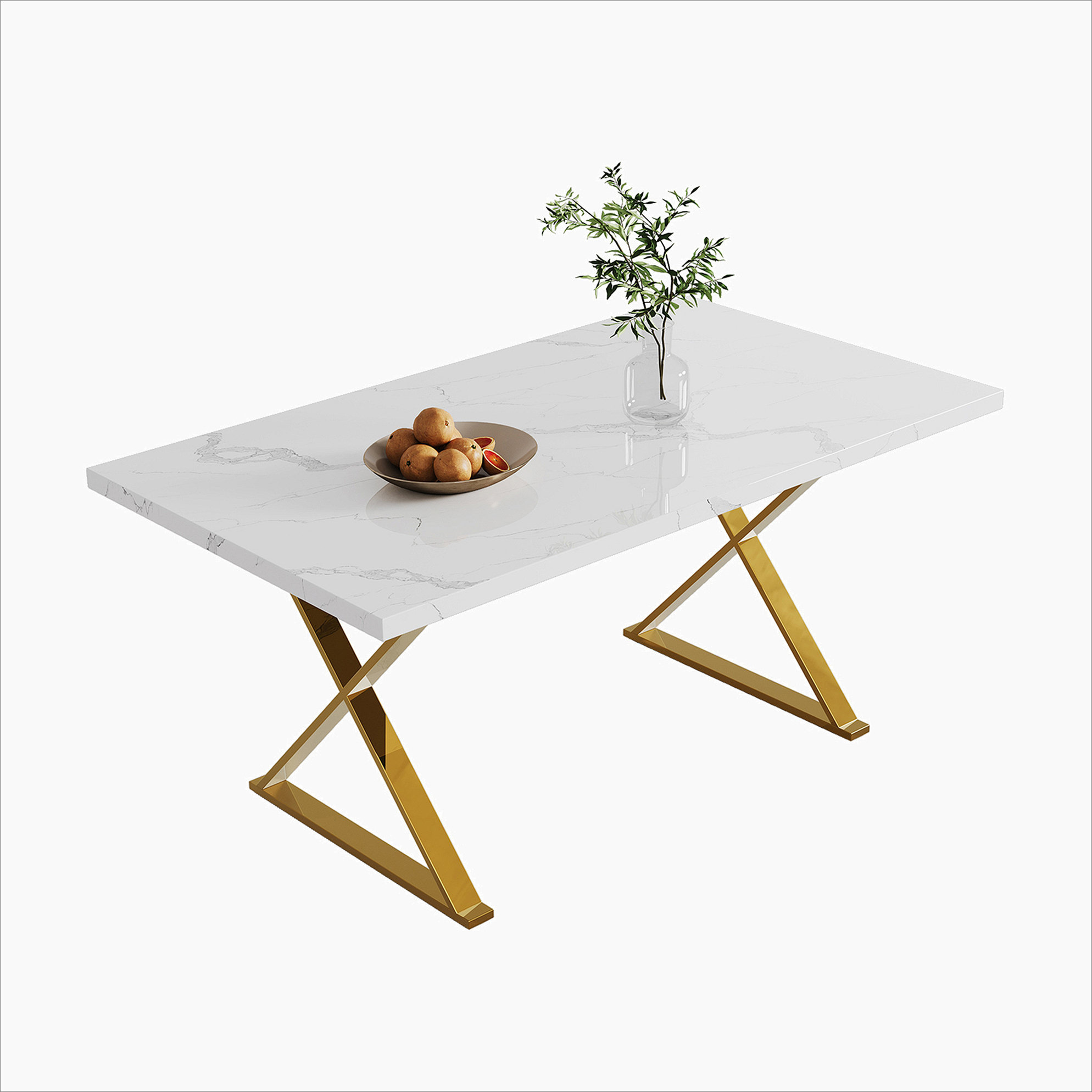 Mercer41 White Rectangular Marble Printed MDF Top Dining Table with ...