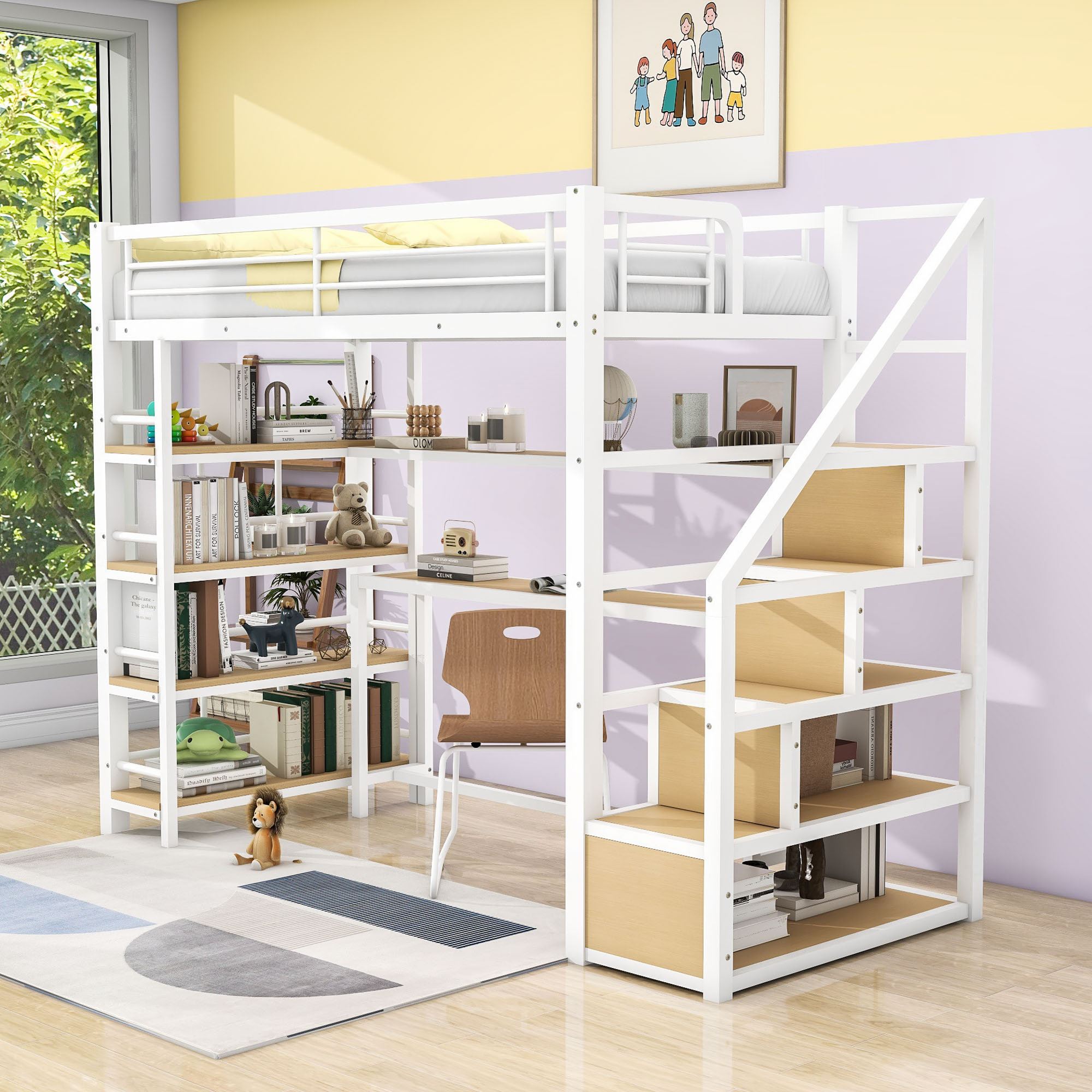 Mason & Marbles Twin Loft Bed With Built-In Desk, Stairs And Storage ...