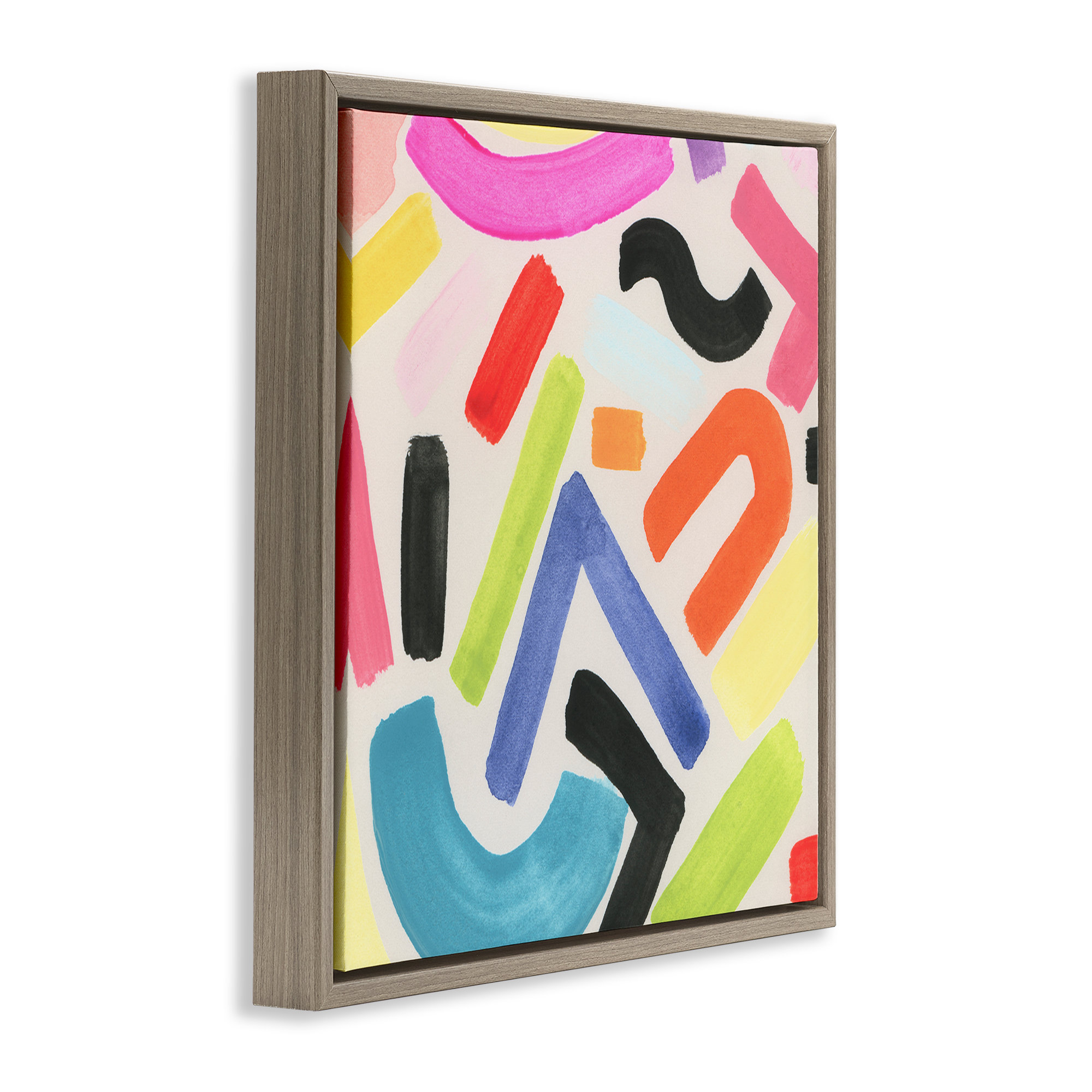 Mercer41 Modern Squiggle Shapes Framed Floater Canvas Wall Art By June ...