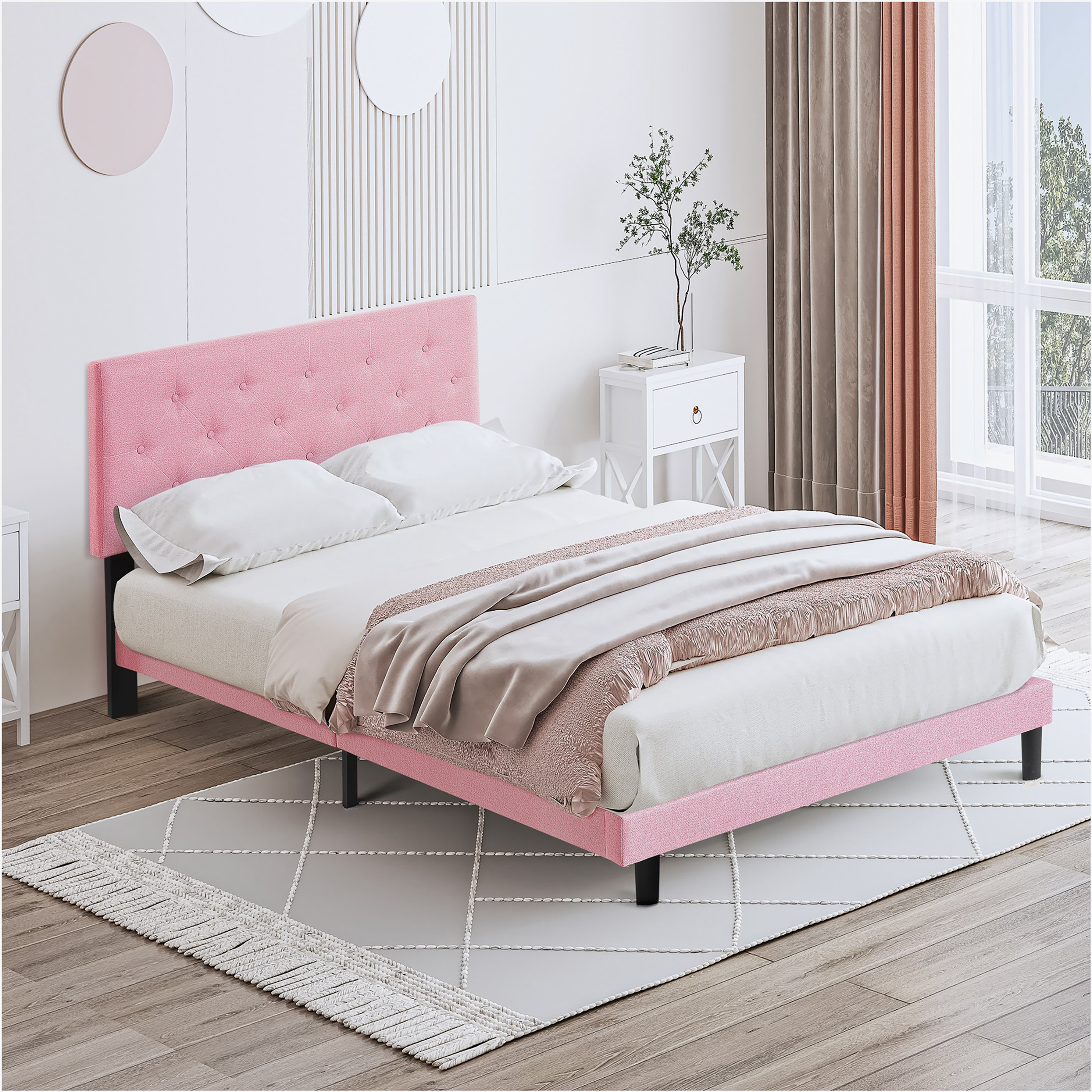 Lark Manor™ Upholstered Platform Bed Frame with Modern Button Tufted ...