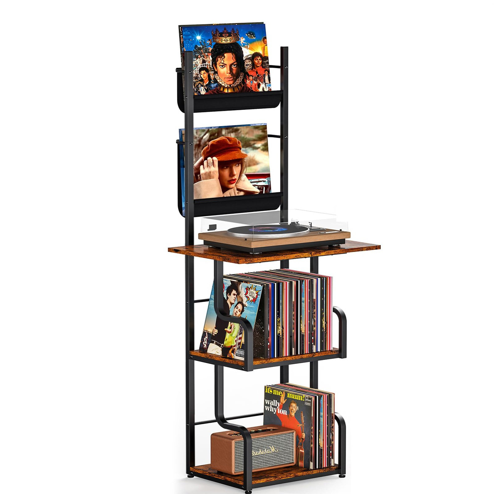 George Oliver Tall Record Player Stand With Extra-Large Turntable ...