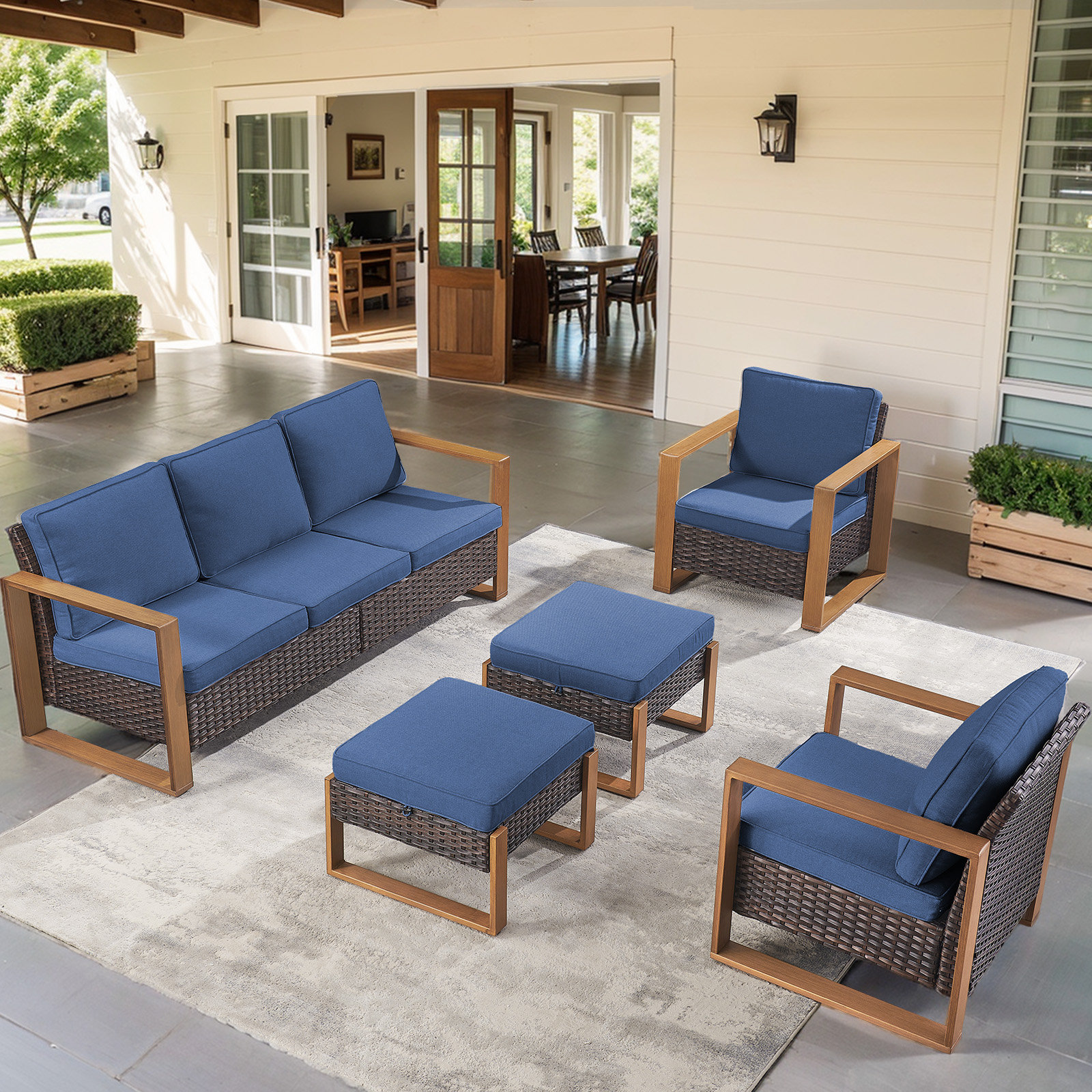 Latitude Run® Allcot 5 - Person Outdoor Seating Group with Cushions ...