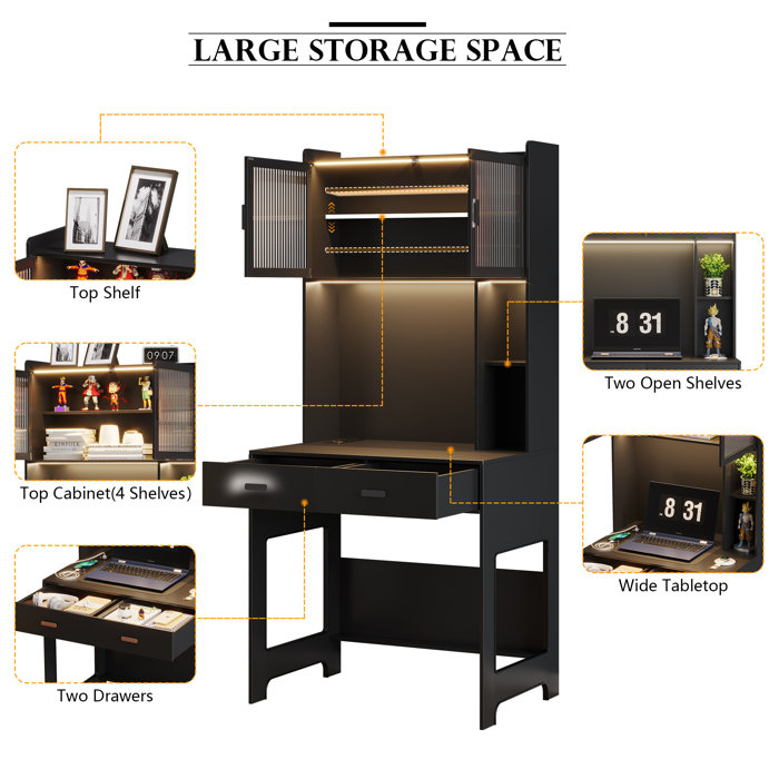 Latitude Run® Berwaldt 31.5'' W Rectangle Computer Desk with Hutch and ...