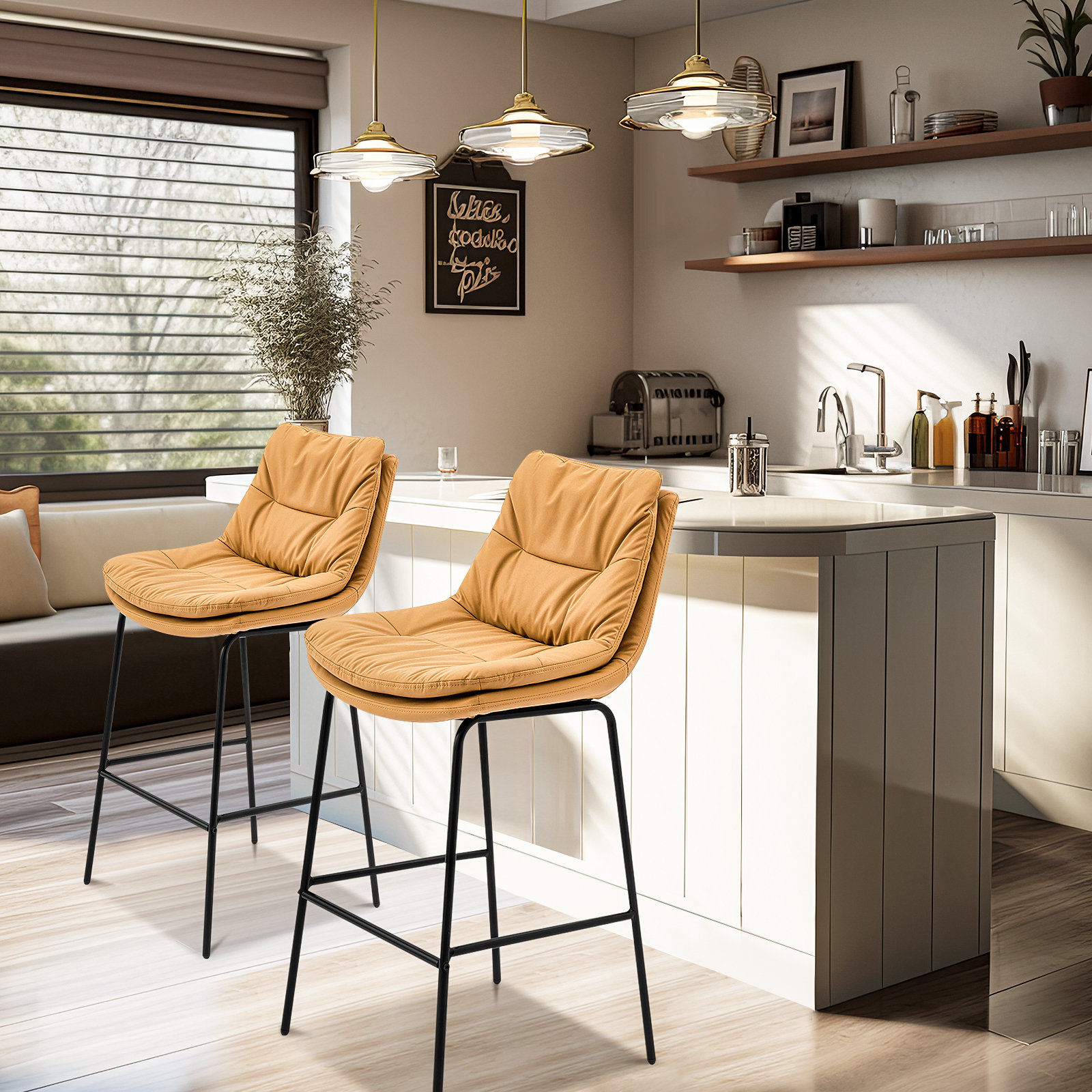 Ebern Designs Leekin Upholstered 27'' Counter Stool with Metal Frame ...