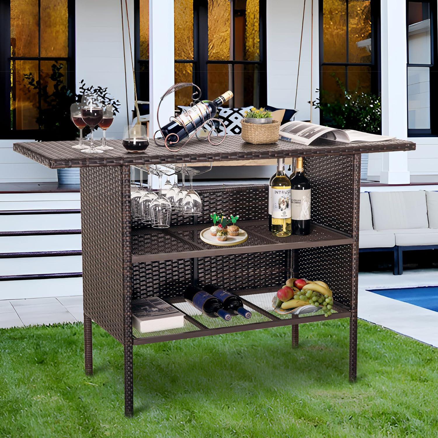 Mercury Row® Antigo Rectangular Wicker/Rattan Outdoor Bar Counter Table ...