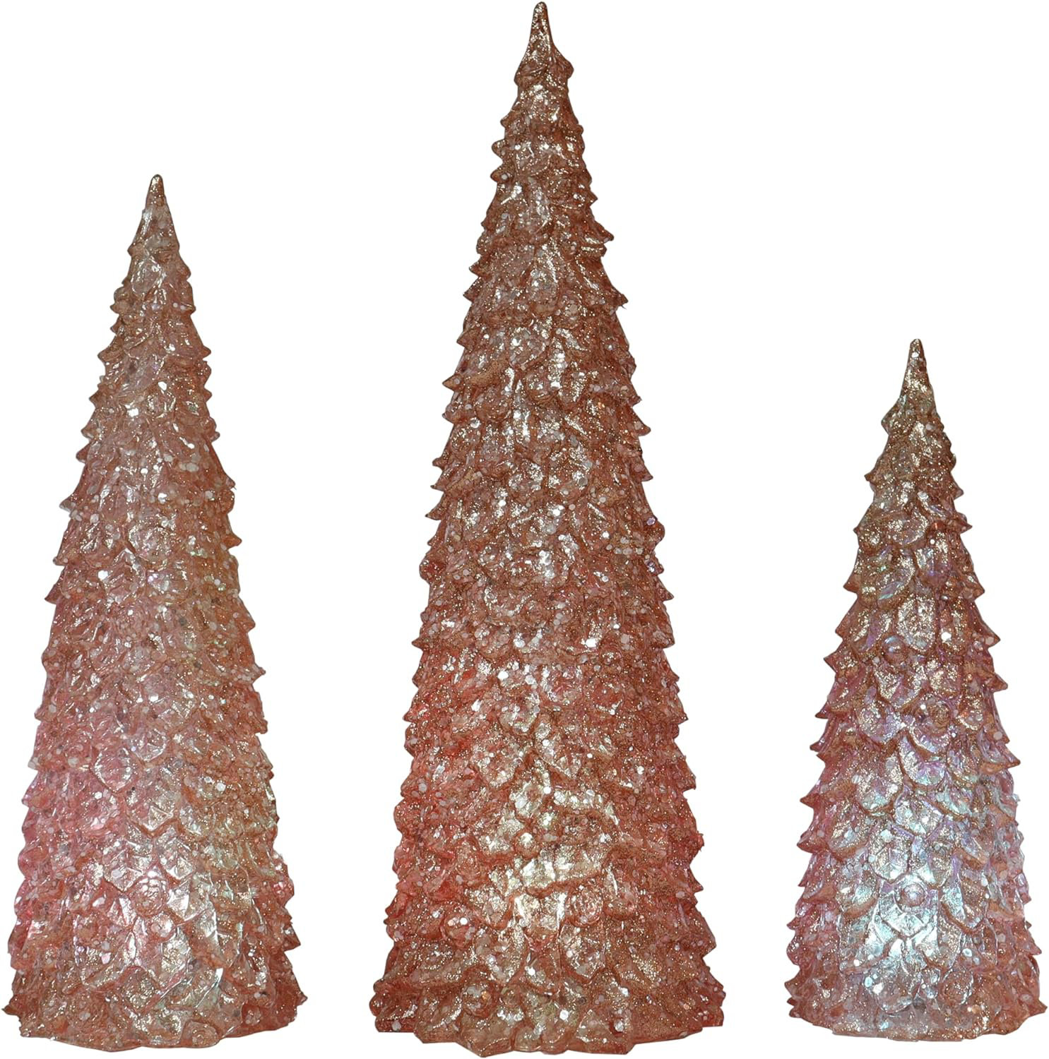The Holiday Aisle® 3 pc Acrylic Pink Glitter Cone Tree Set (3” x 14 ...